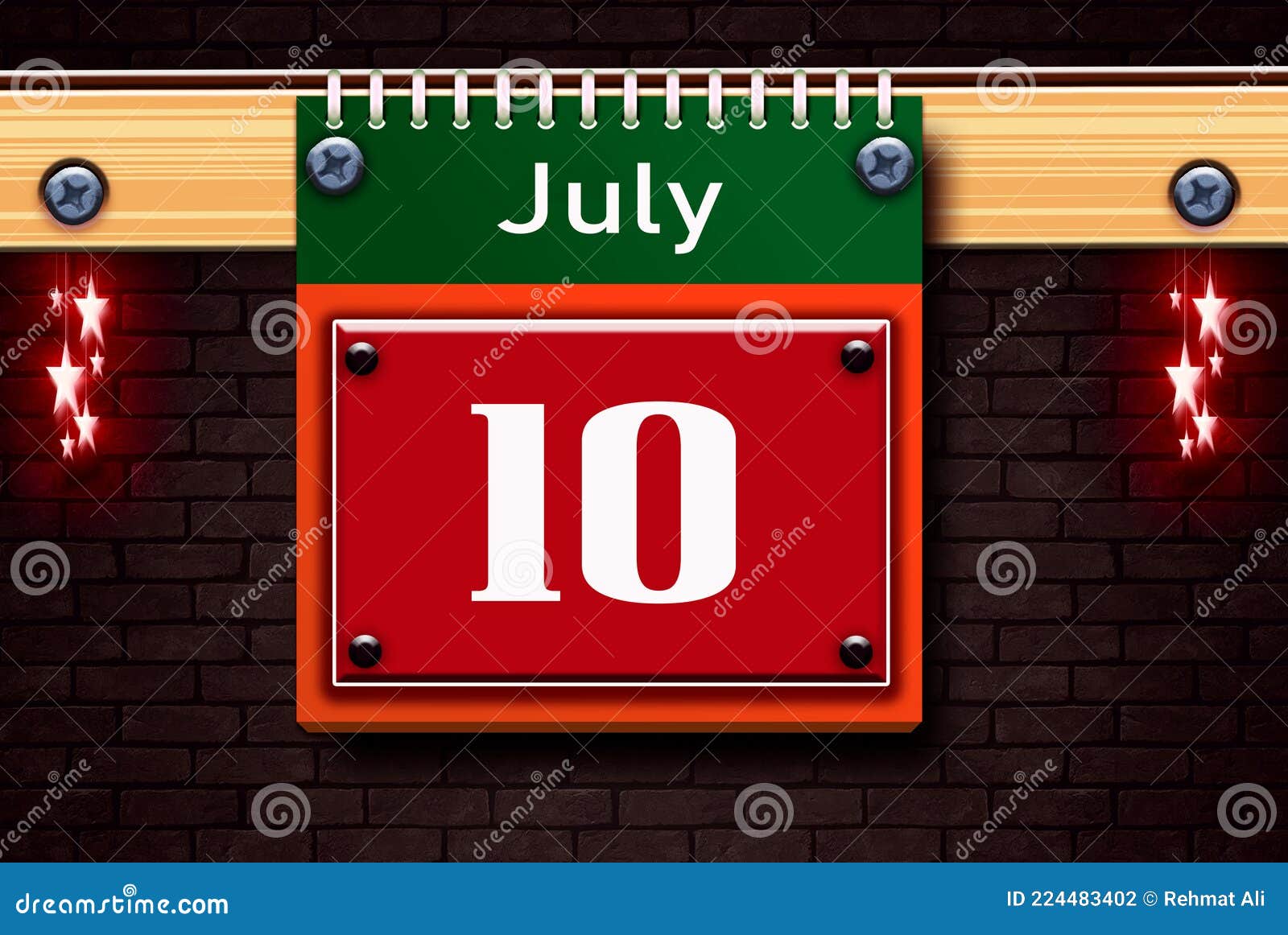 July 10. Date ,day, Month .calendar for the Month of July, on Bricks ...