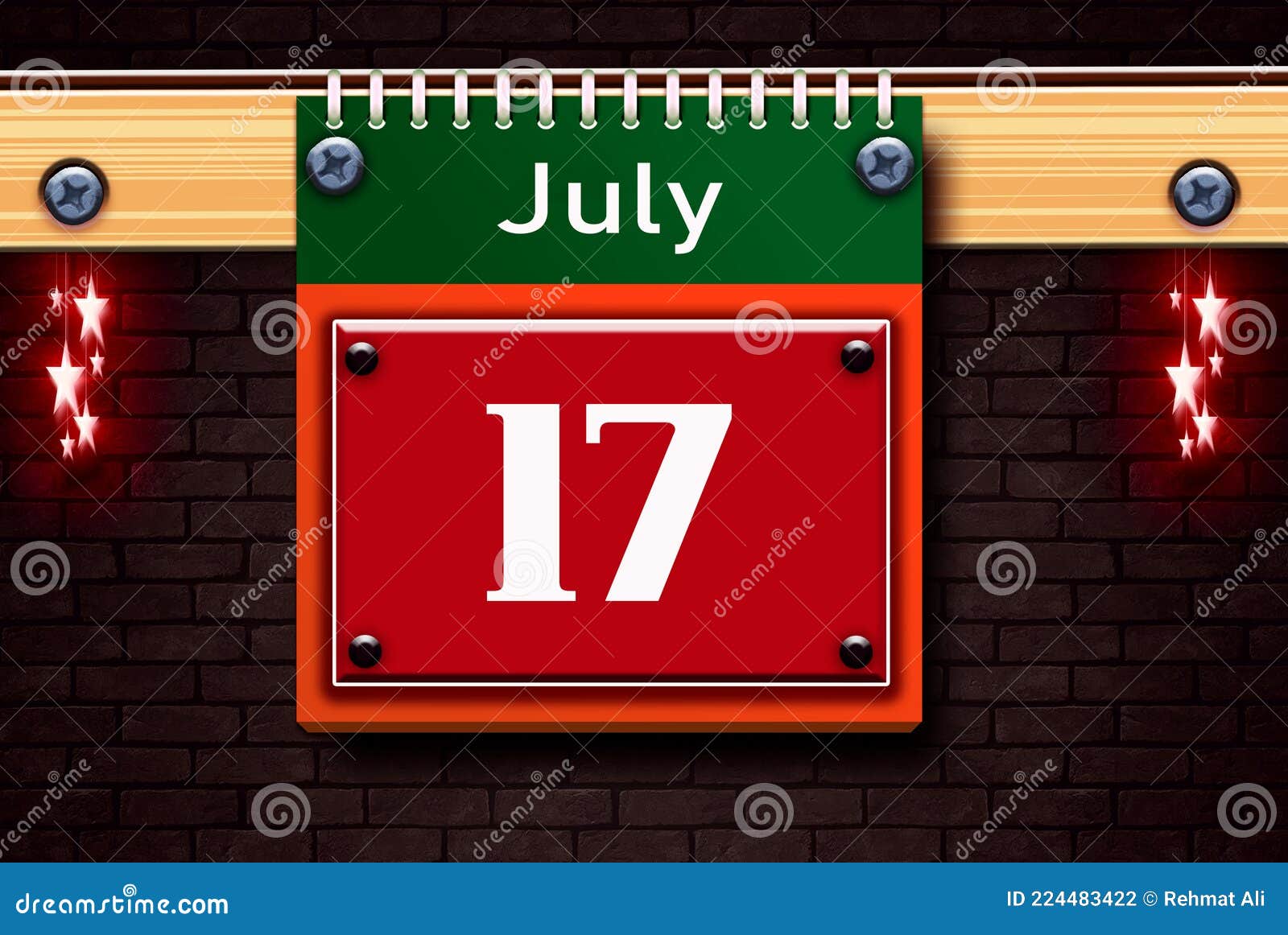 July 17. Date ,day, Month .calendar for the Month of July, on Bricks ...