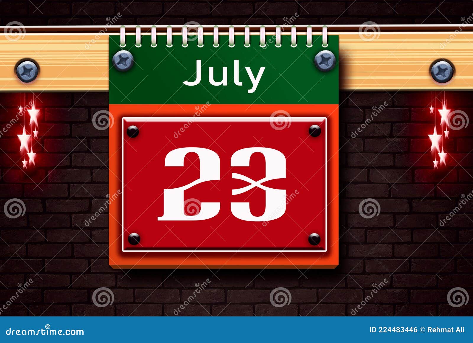 July 23. Date ,day, Month .calendar for the Month of July, on Bricks ...