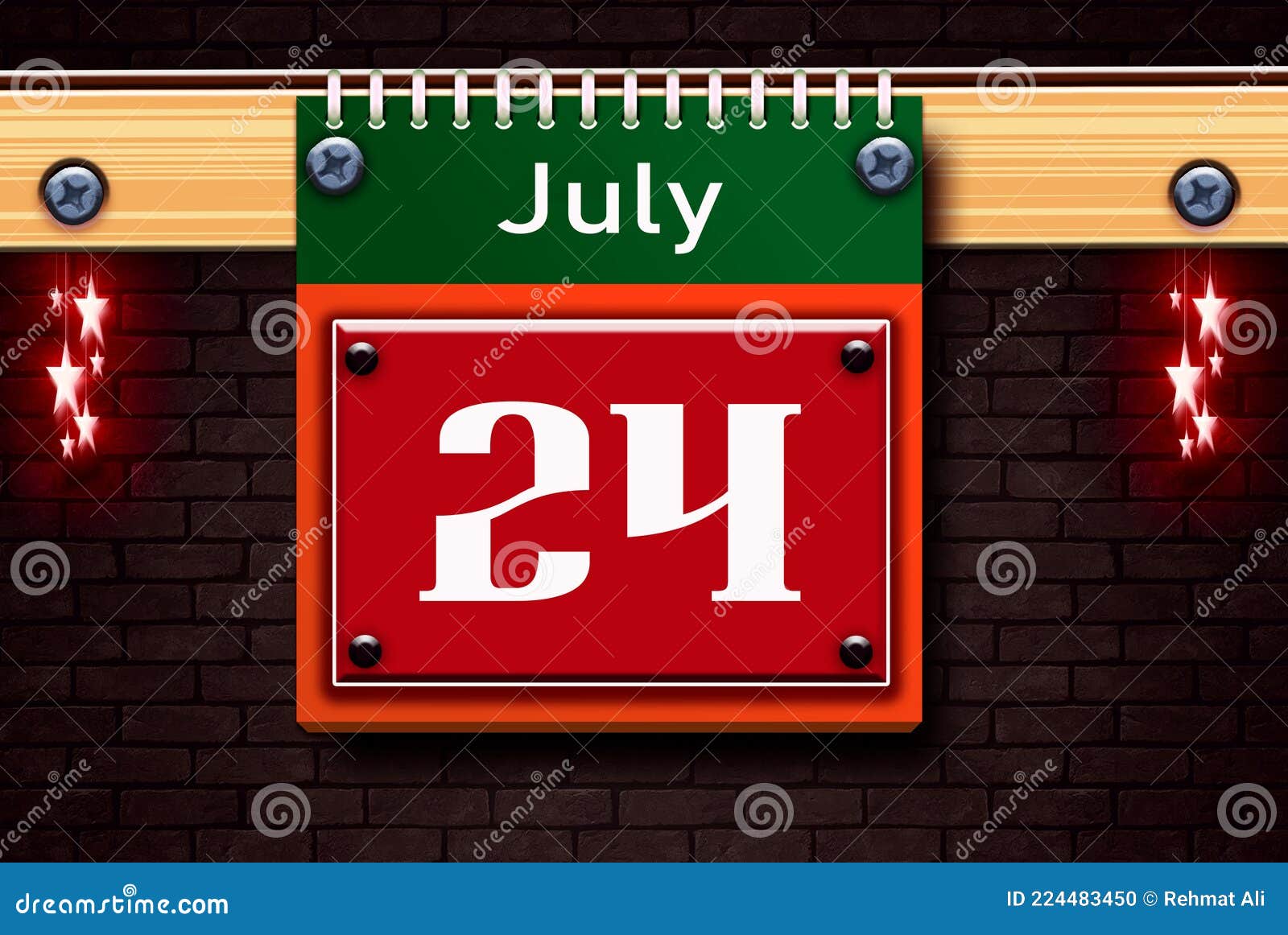 July 24. Date ,day, Month .calendar for the Month of July, on Bricks ...