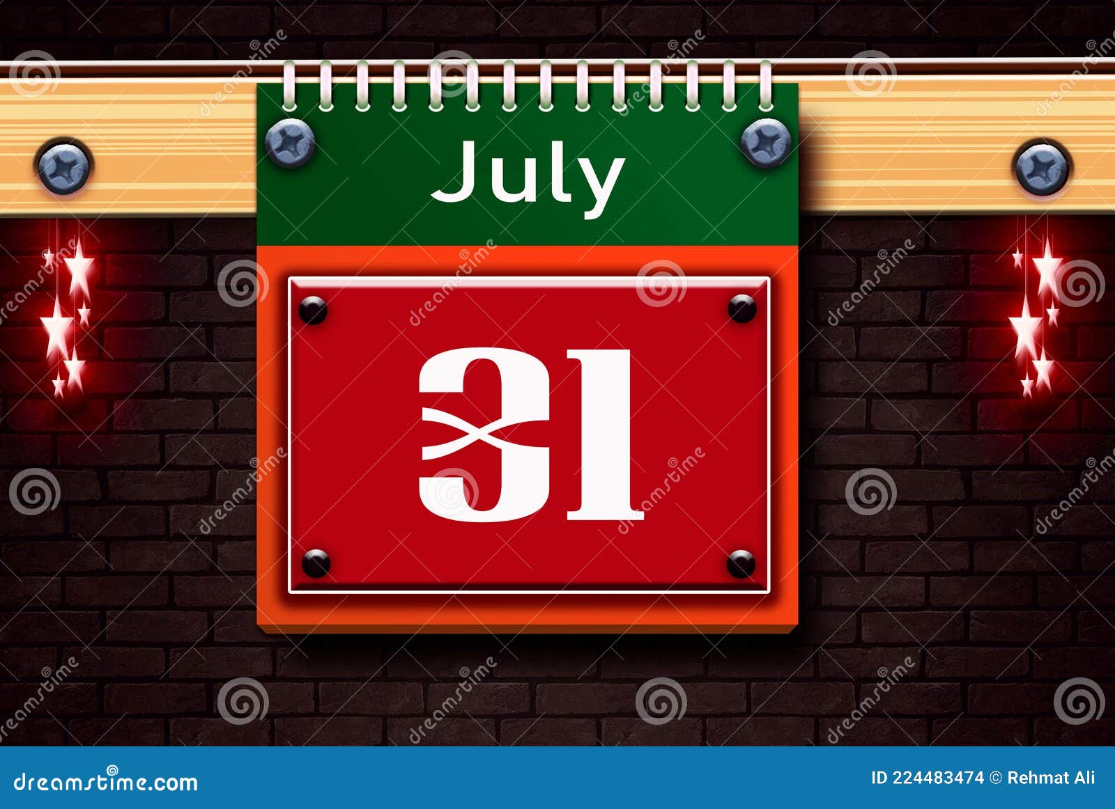 July 31. Date ,day, Month .calendar for the Month of July, on Bricks ...
