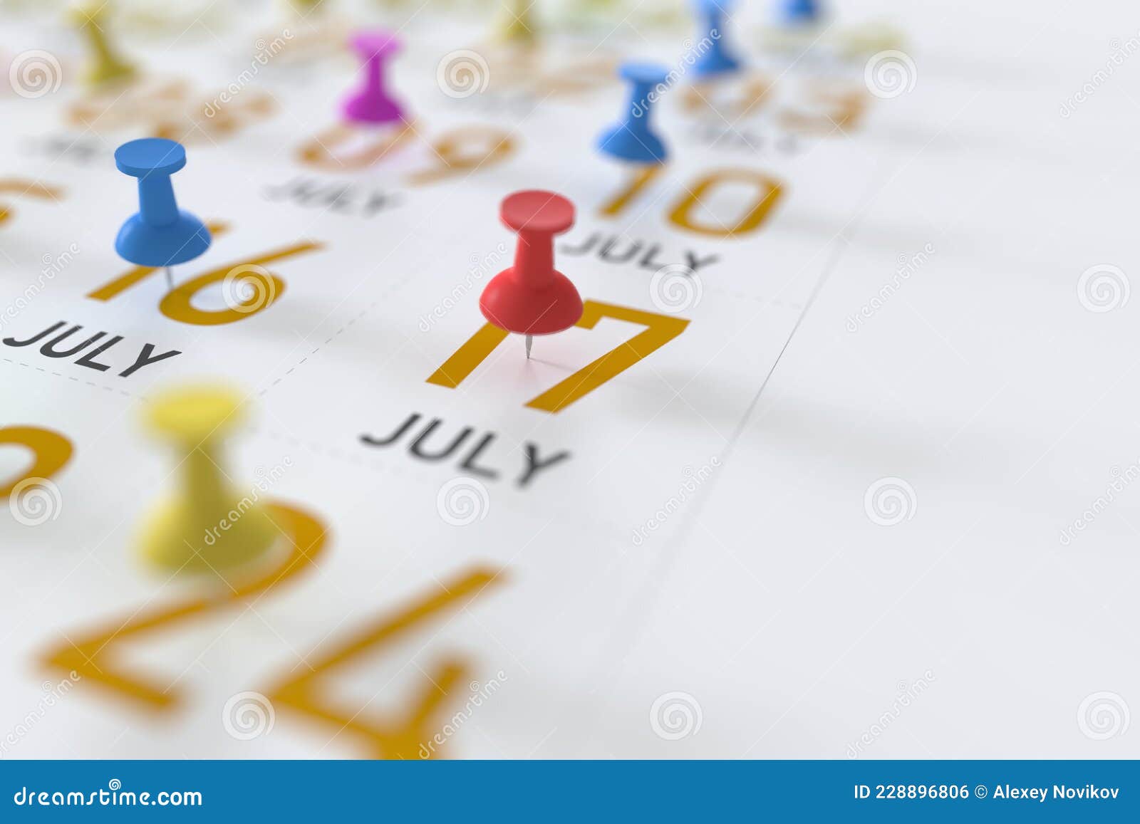 July 17 Date Marked with Red Pushpin on a Calendar, 3D Rendering Stock ...