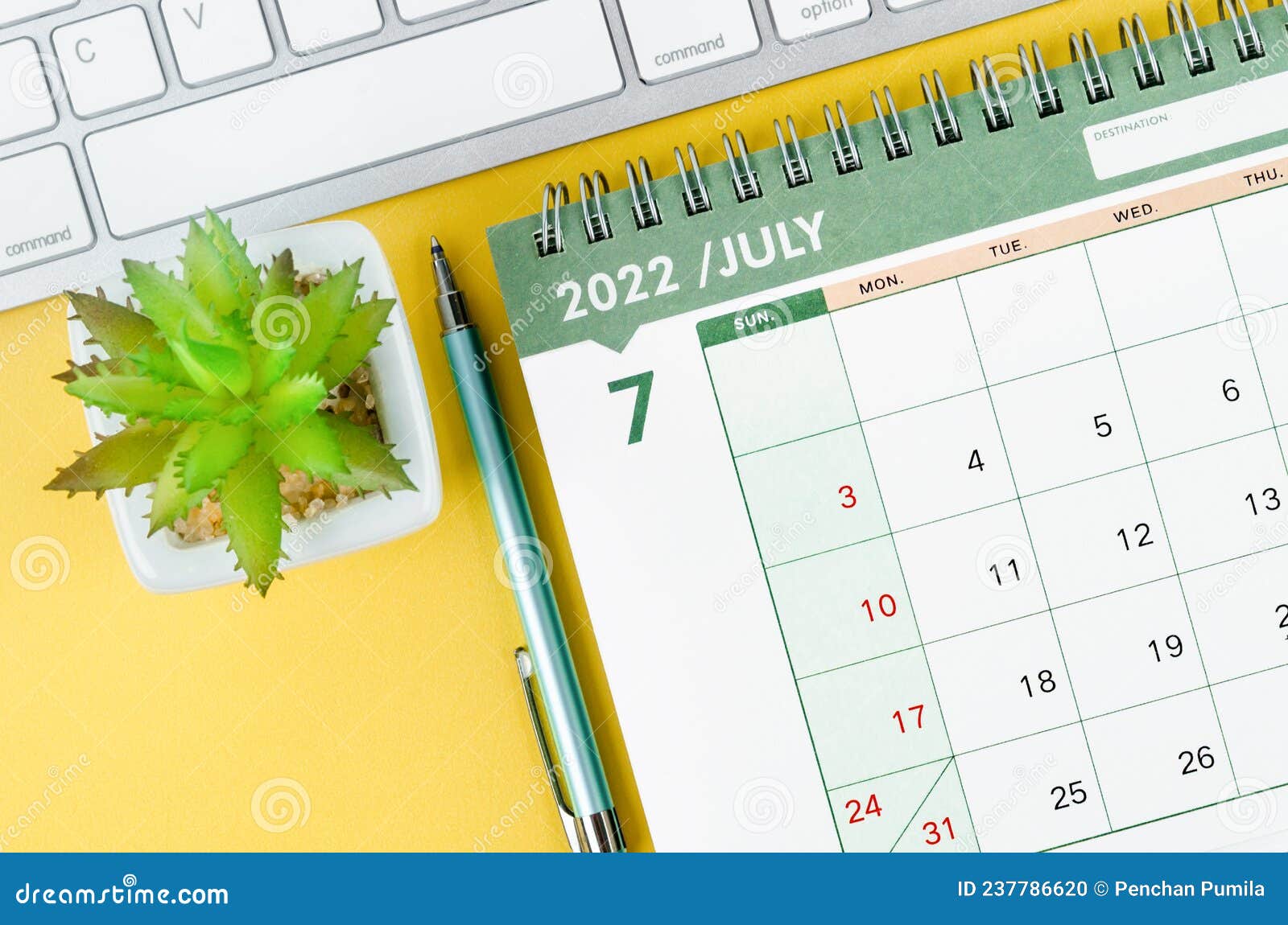 July 2022 Desk Calendar and Diary with Keyboard Computer Stock Photo ...