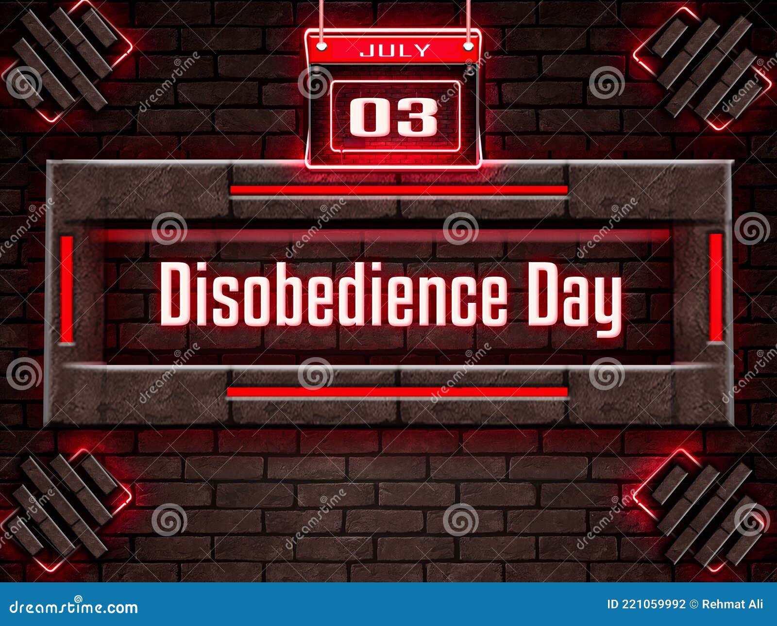 03 July, Disobedience Day, Neon Text Effect on Bricks Background Stock ...