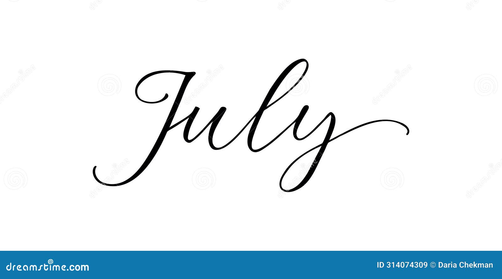 July - Handwritten Text in Calligraphic Style on a White Background ...