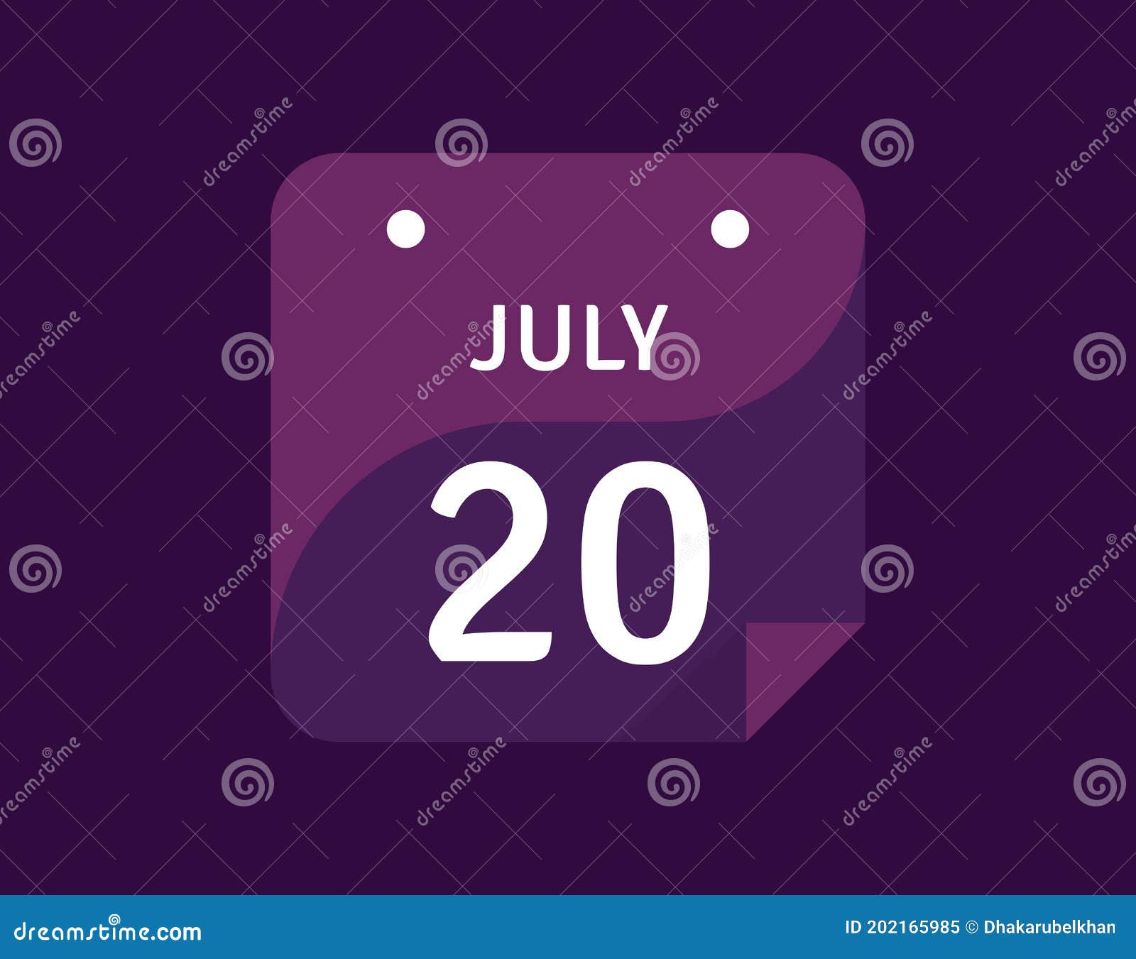 20 July, July 20 Icon Single Day Calendar Vector Illustration Stock ...