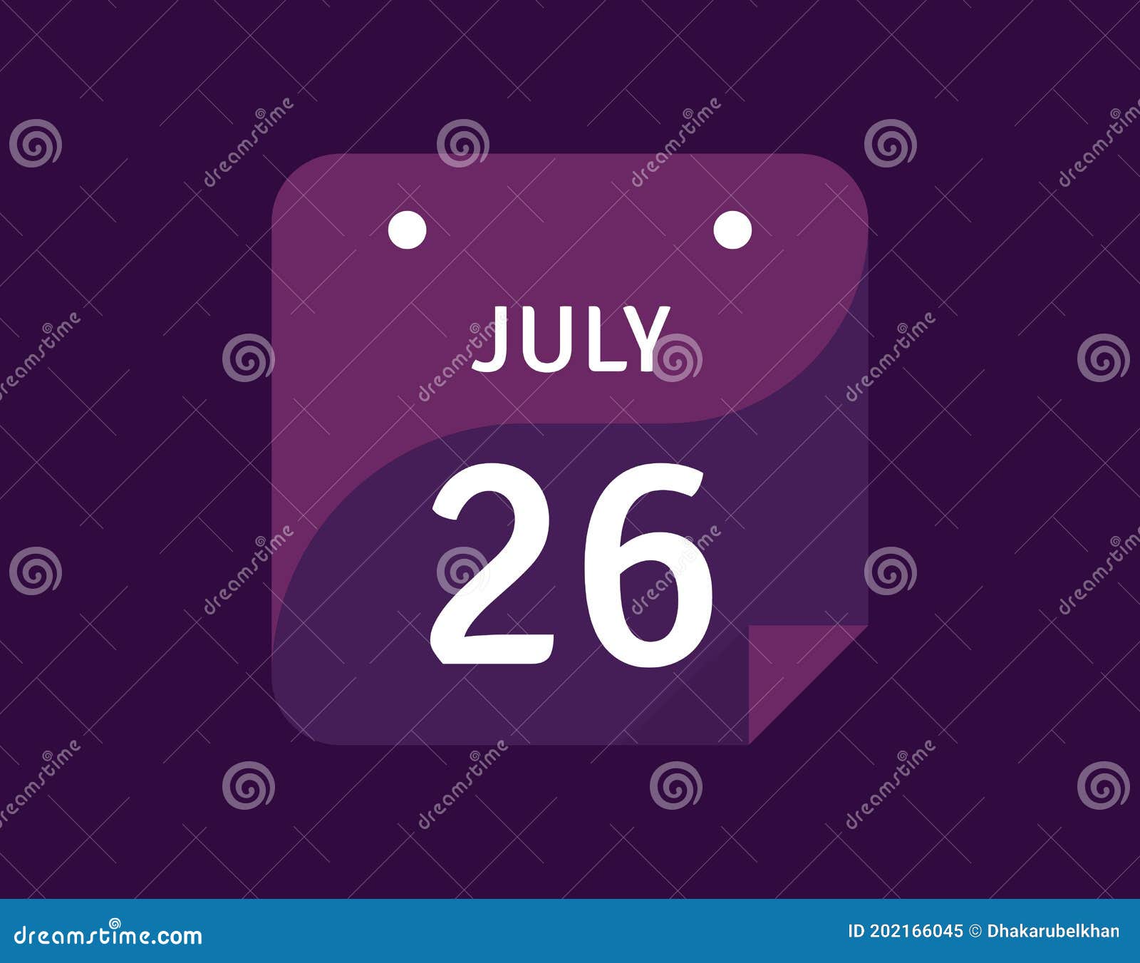26 July, July 26 Icon Single Day Calendar Vector Illustration Stock ...