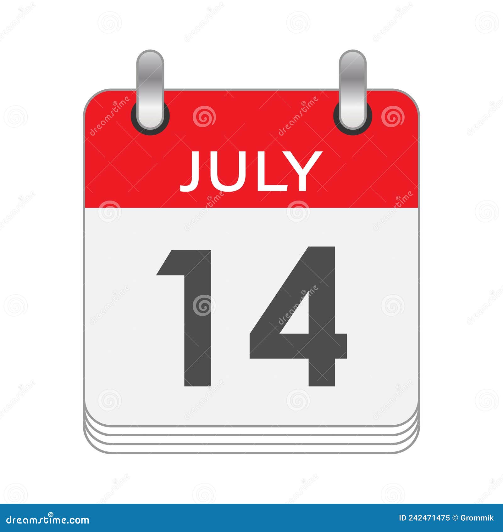 JULY 14. a Leaf of the Flip Calendar with the Date of JULY 14 Stock ...