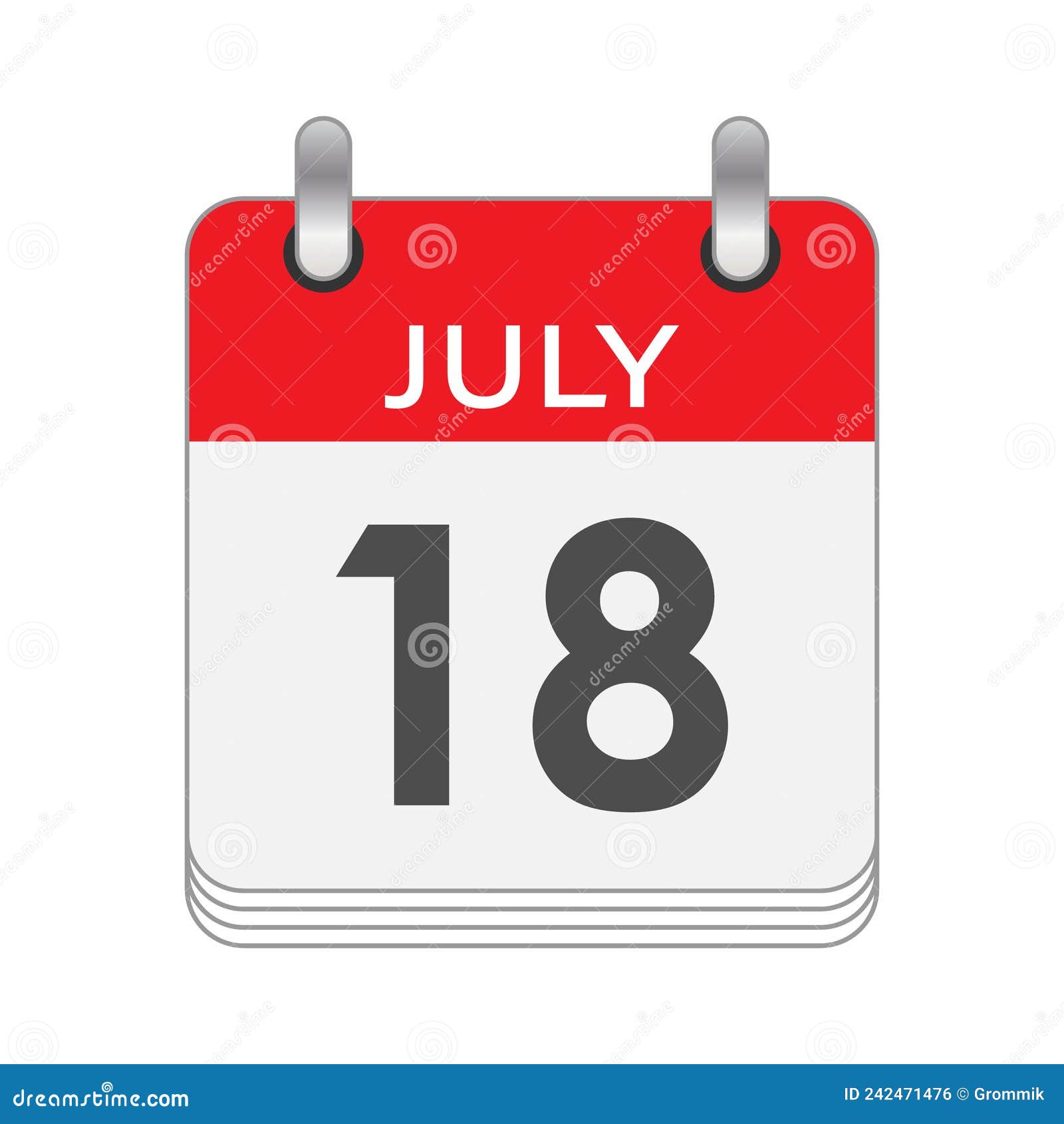 JULY 18. a Leaf of the Flip Calendar with the Date of JULY 18 Stock ...