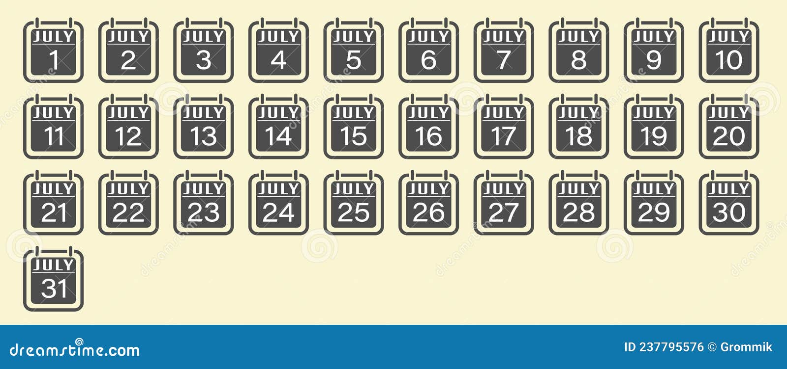 July is a Month with Numbers. a Set of Calendar Sheets for a Website ...