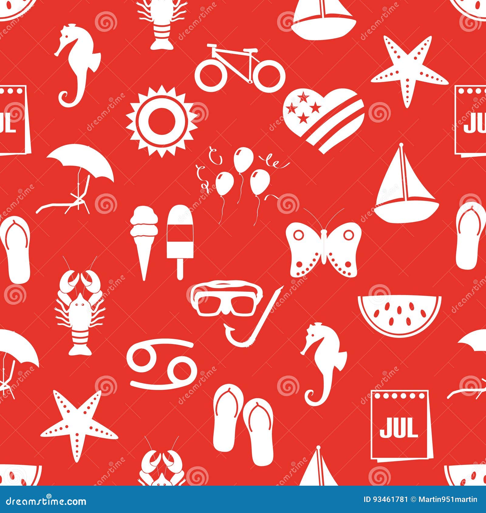 July Month Theme Set of Simple Icons Red Seamless Pattern Eps10 Stock ...