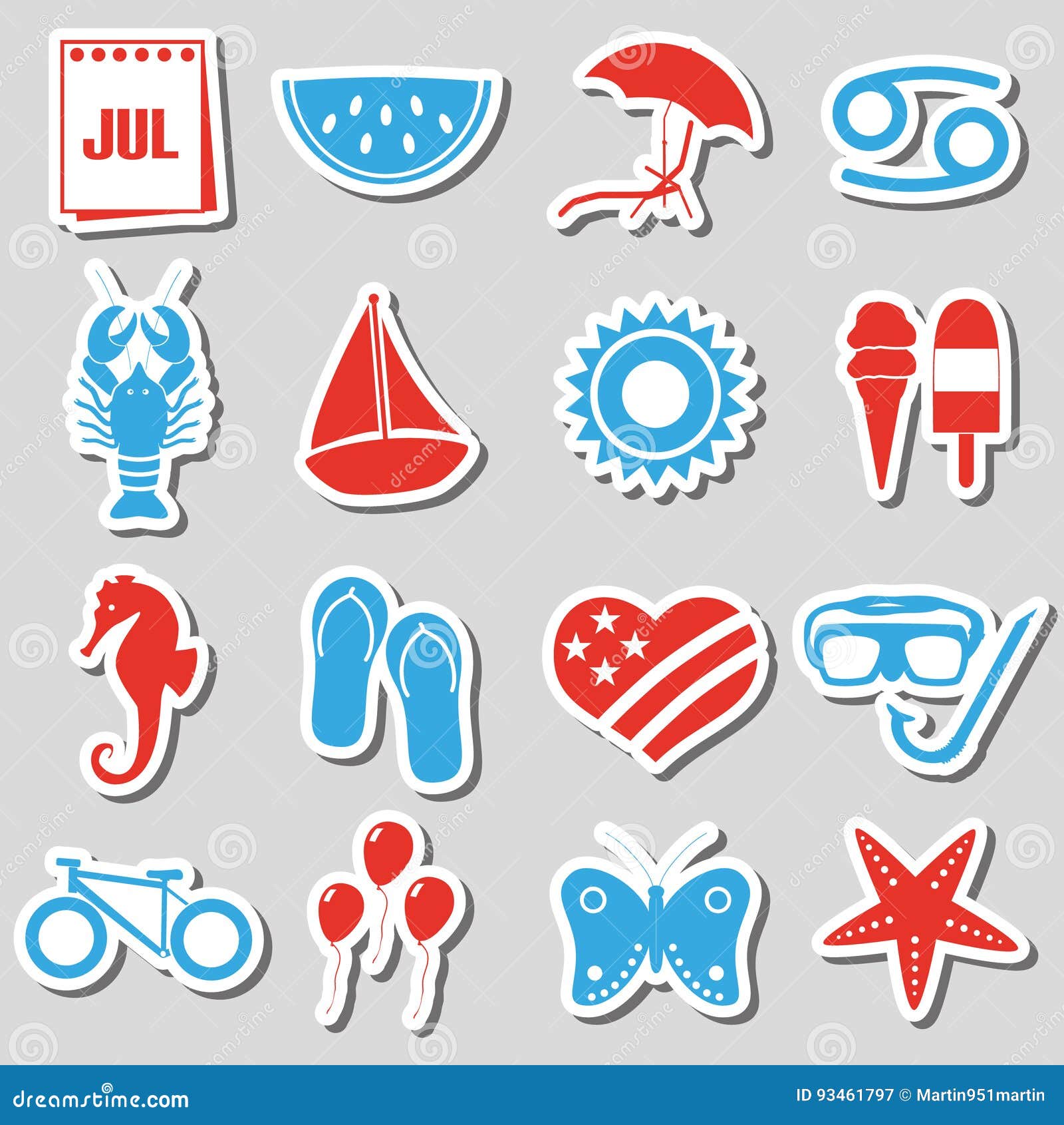 July Month Theme Set of Simple Stickers Eps10 Stock Vector ...