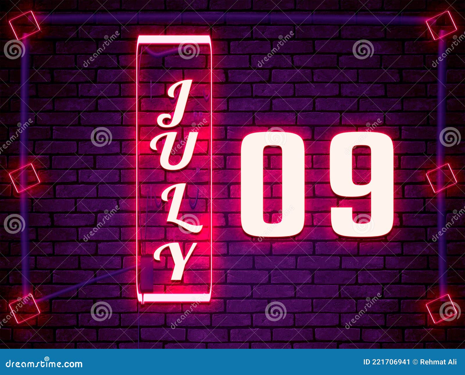 09 July, Monthly Calendar on Bricks Background Stock Illustration ...