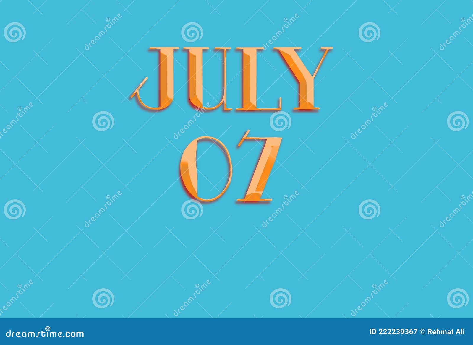 07 July, Monthly Calendar. Text Effect on Cyan Background Stock ...