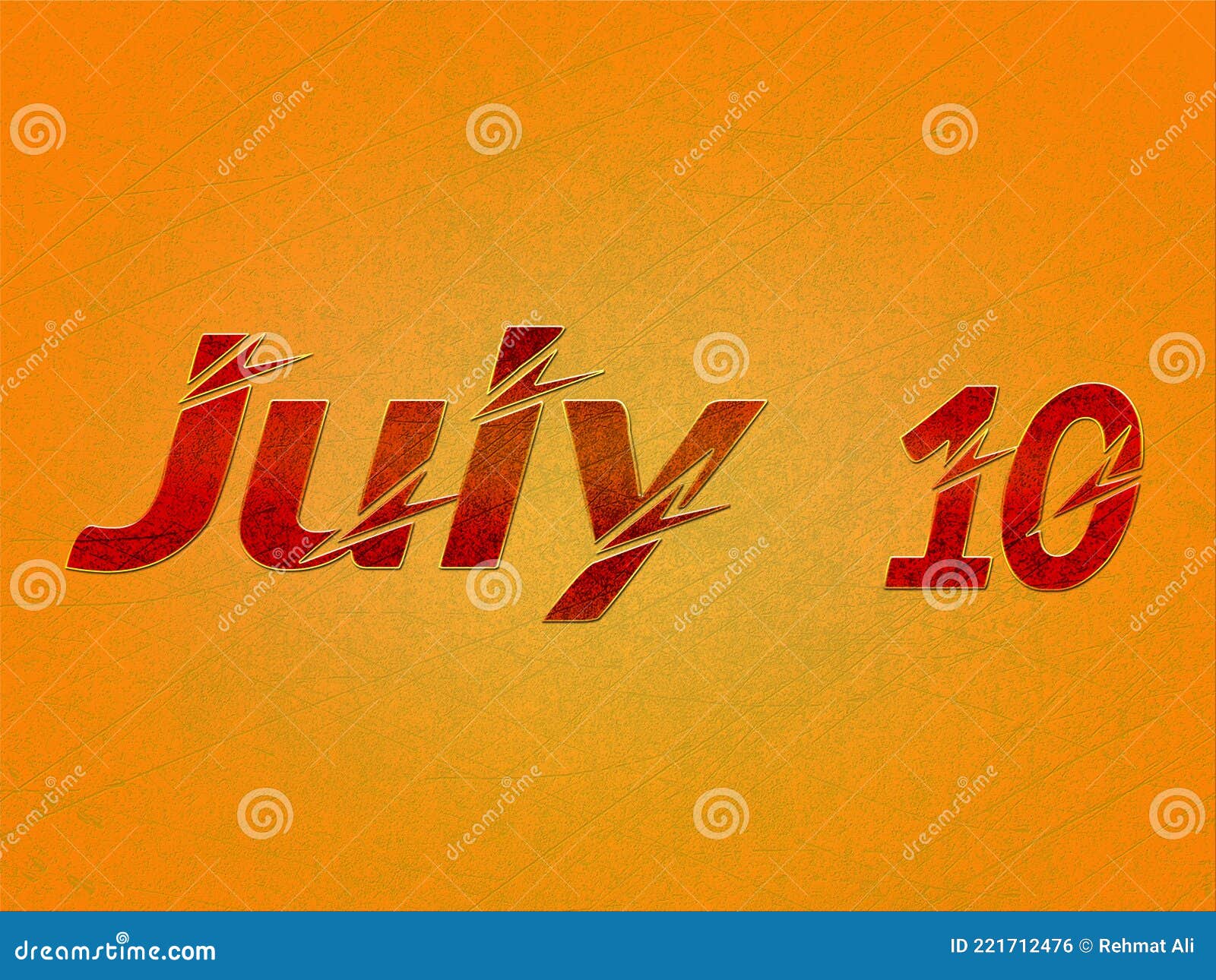 10 July, Monthly Calendar on Yellow Background Stock Illustration ...