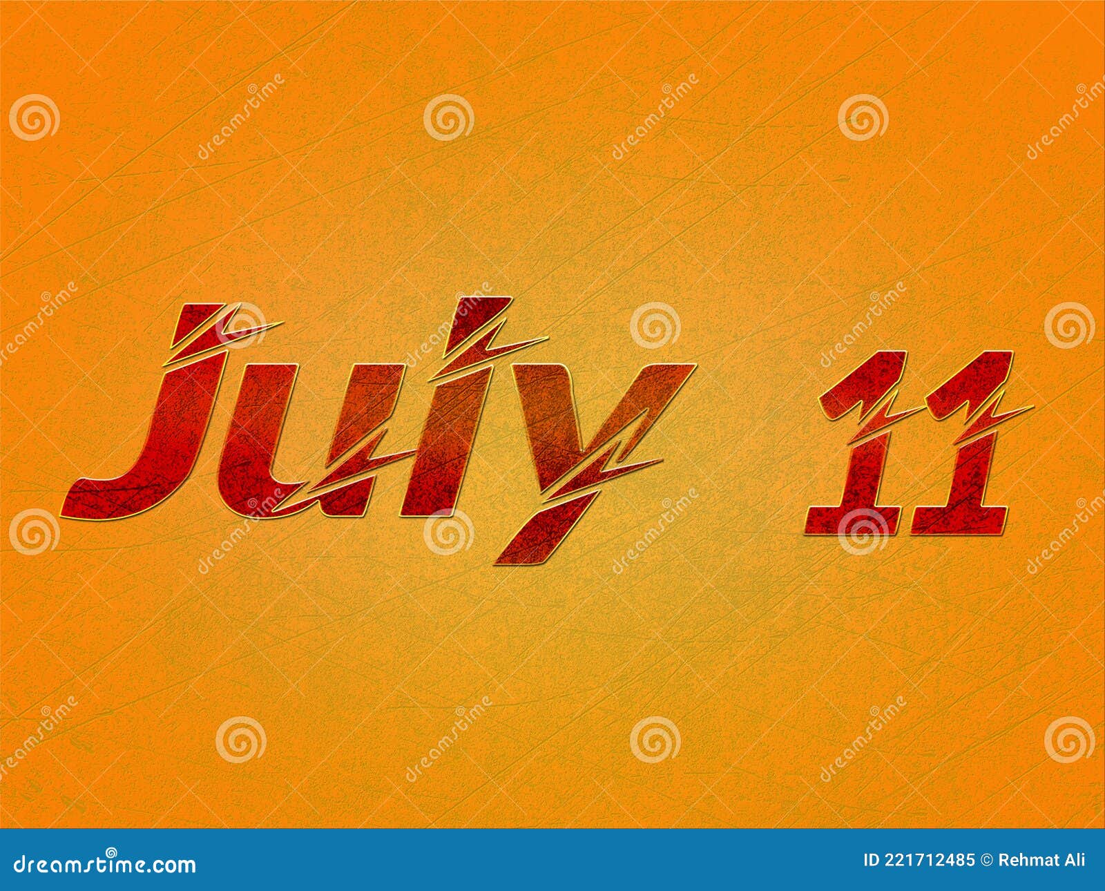 11 July, Monthly Calendar on Yellow Background Stock Illustration ...