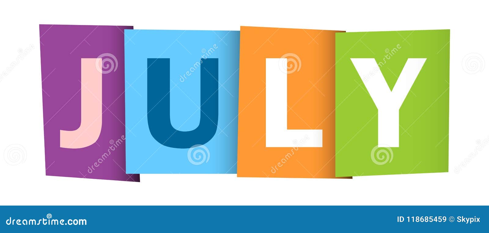JULY Overlapping Colorful Letters Banner Stock Illustration ...