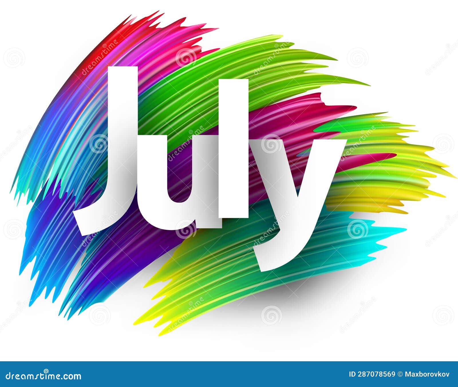 July Paper Word Sign with Colorful Spectrum Paint Brush Strokes Over ... July Paper Word Sign with Colorful Spectrum Paint Brush Strokes Over ...