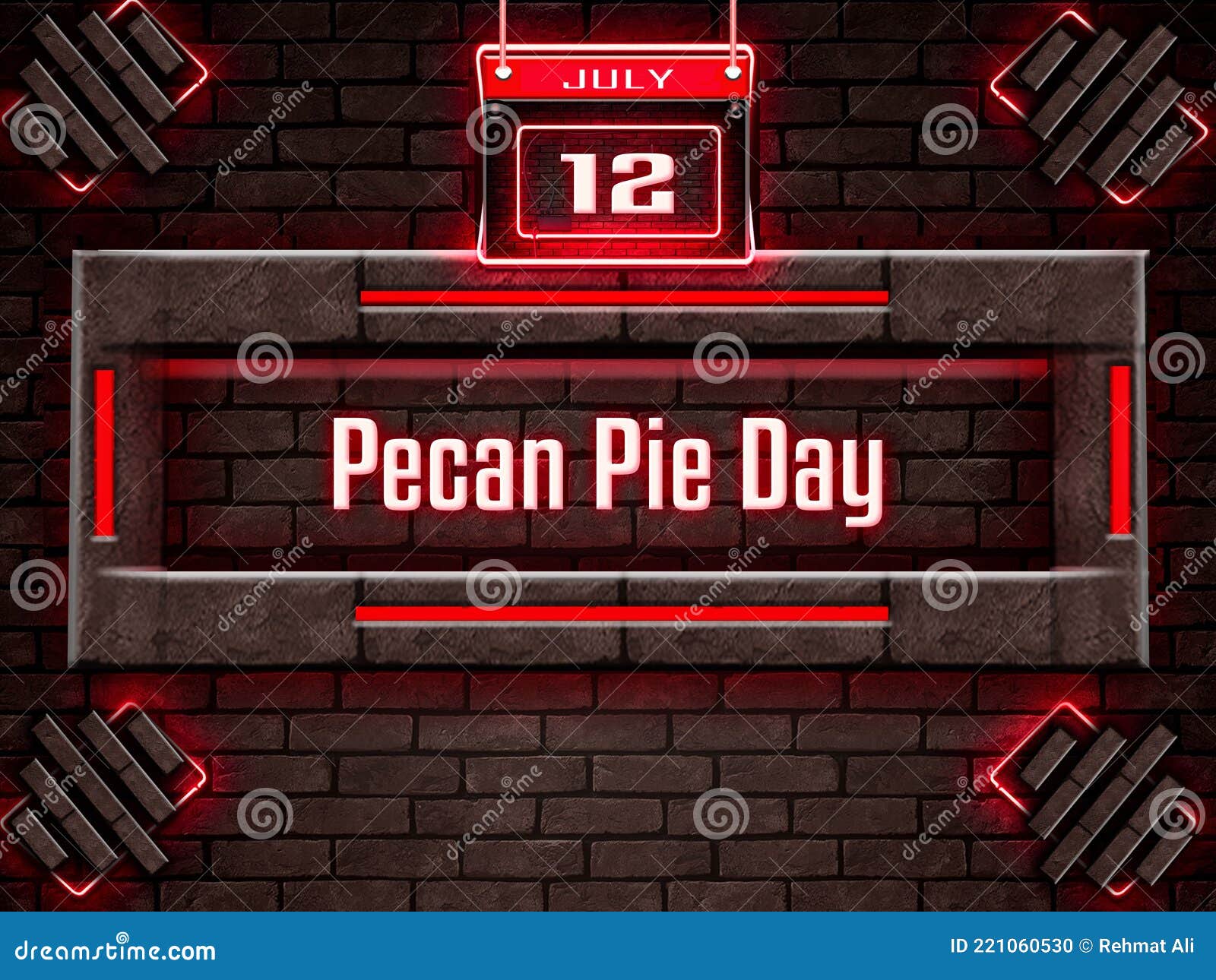 12 July, Pecan Pie Day, Neon Text Effect on Bricks Background Stock ...