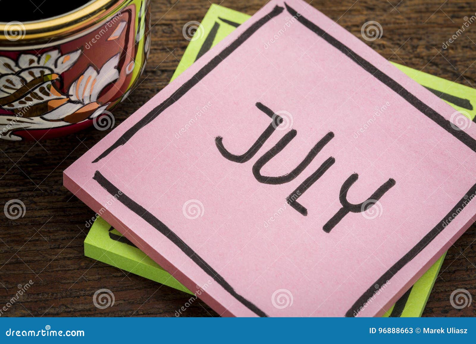 July Reminder Note with Coffee Stock Image - Image of memo, coffee ...