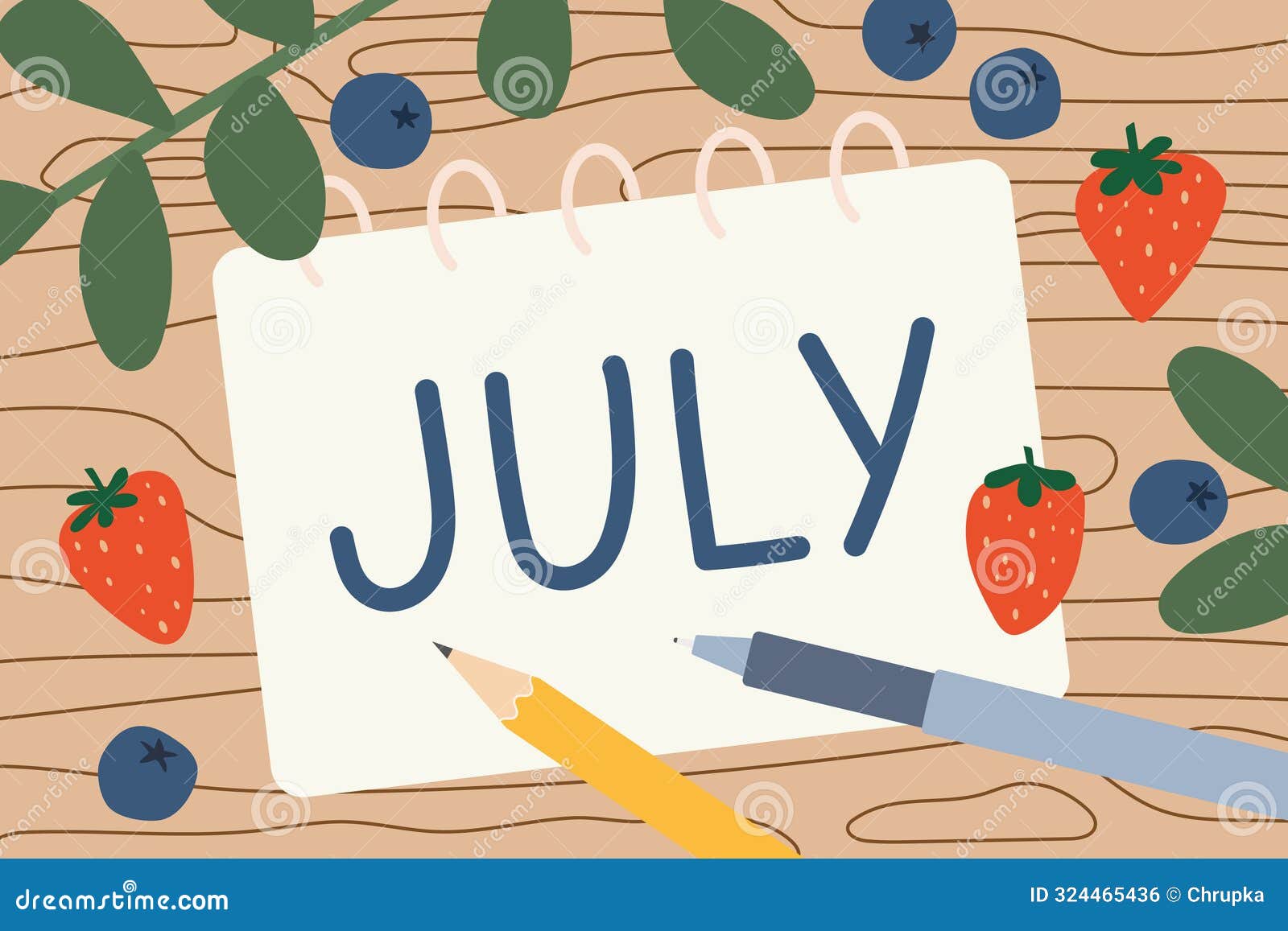 July Written in a Spiral Notebook Summer Vacation Concept Stock ...