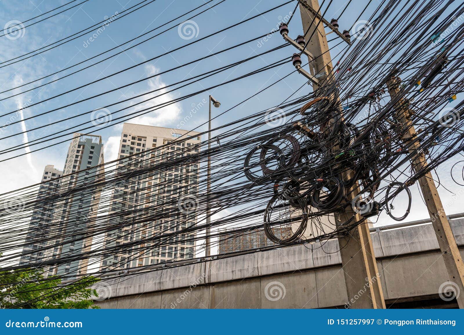 Jumble of Overhead Electricity and Communication Cables Stock Image ...