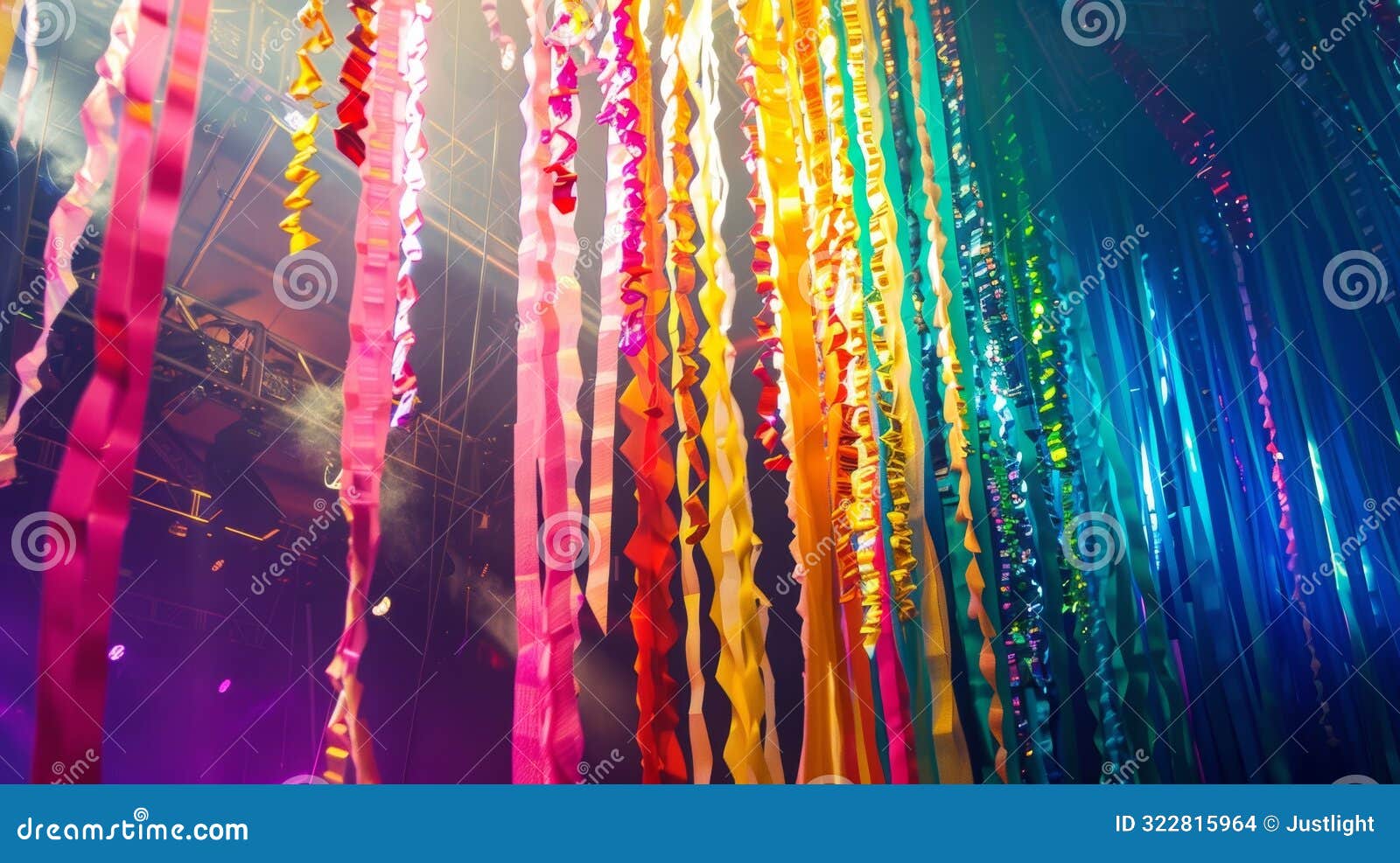 A Jumble of Rainbowcolored Streamers Hanging from the Stage and ...