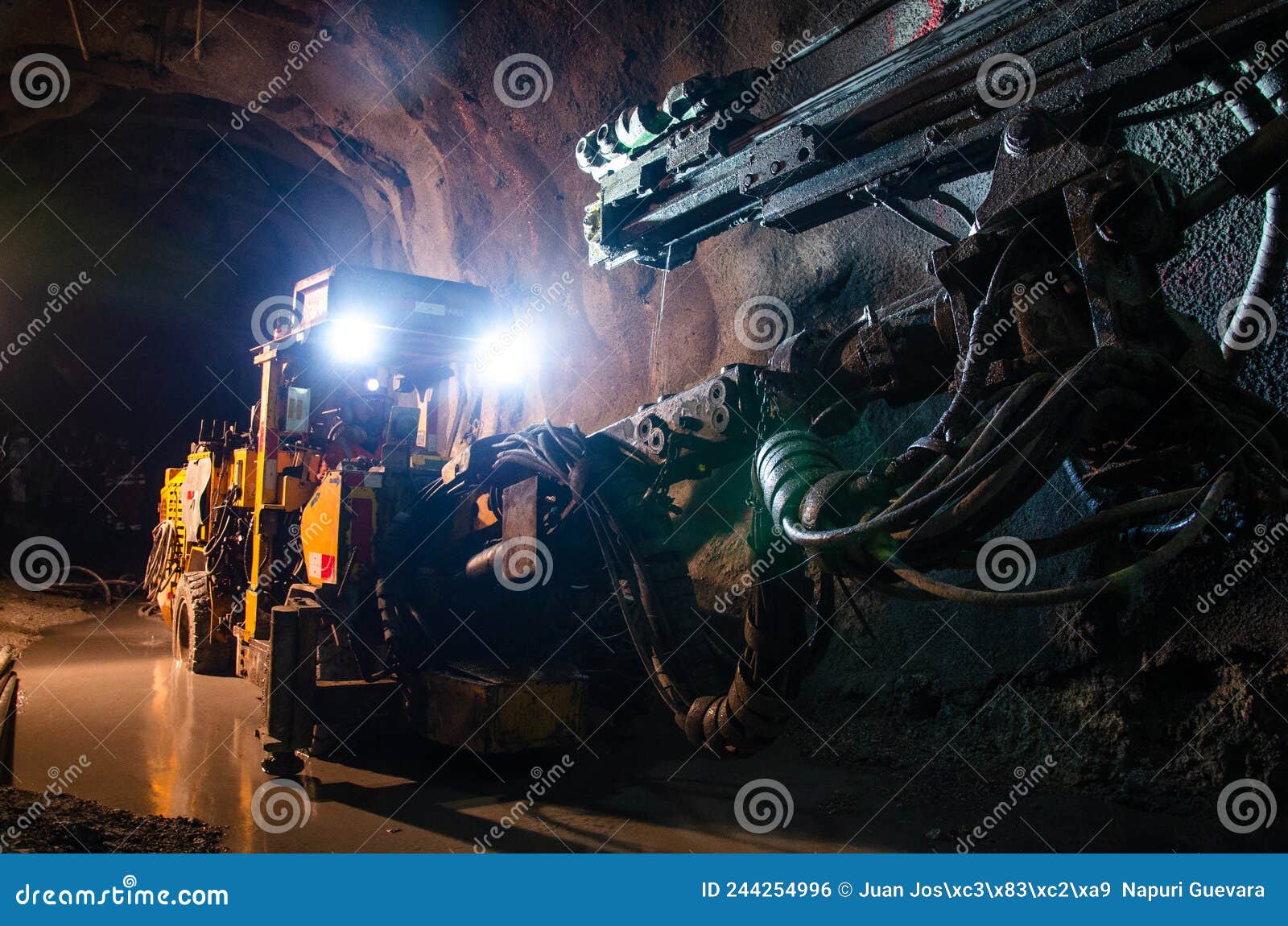 Jumbo Drill Posing at Underground Mine. Stock Photo - Image of night ...