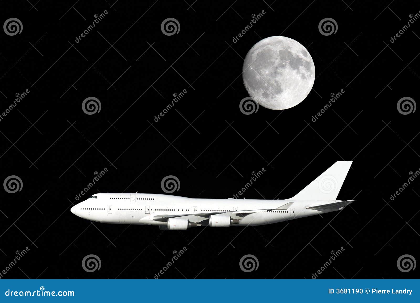 Jumbo jet under full moon stock photo. Image of airplane - 3681190