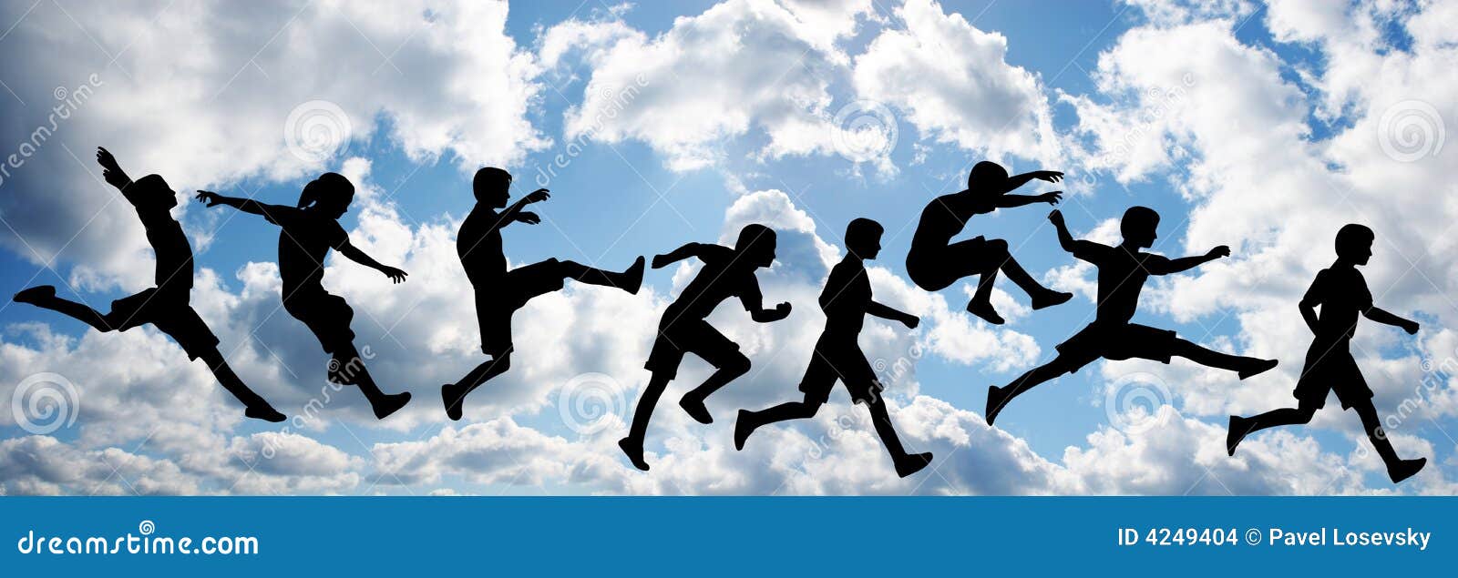 Jump children on cloud sky stock illustration. Illustration of girl ...