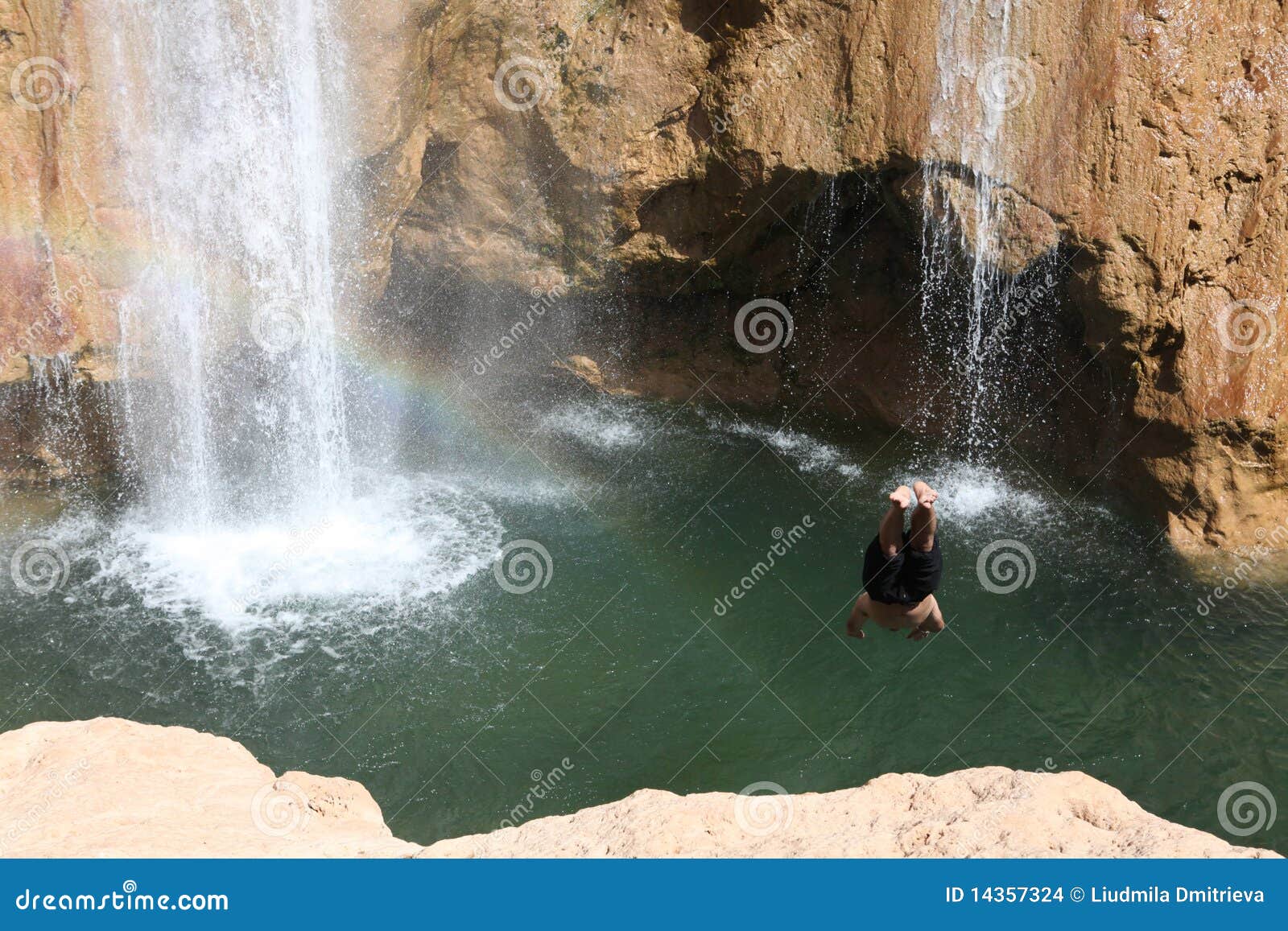 Jump into deep waterfall stock photo. Image of water - 14357324