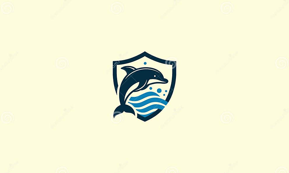 Jump Dolphin on Sea and Shield Vector Logo Design Stock Vector ...