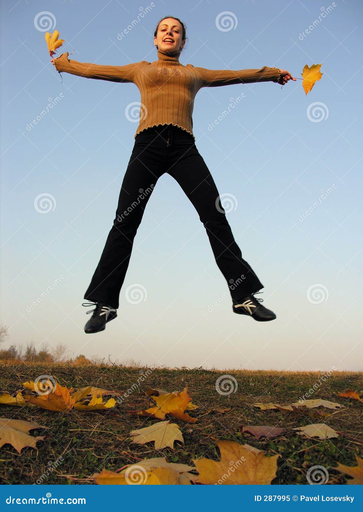Jump Girl with Autumn Leaves Stock Image - Image of glad, beautiful: 287995