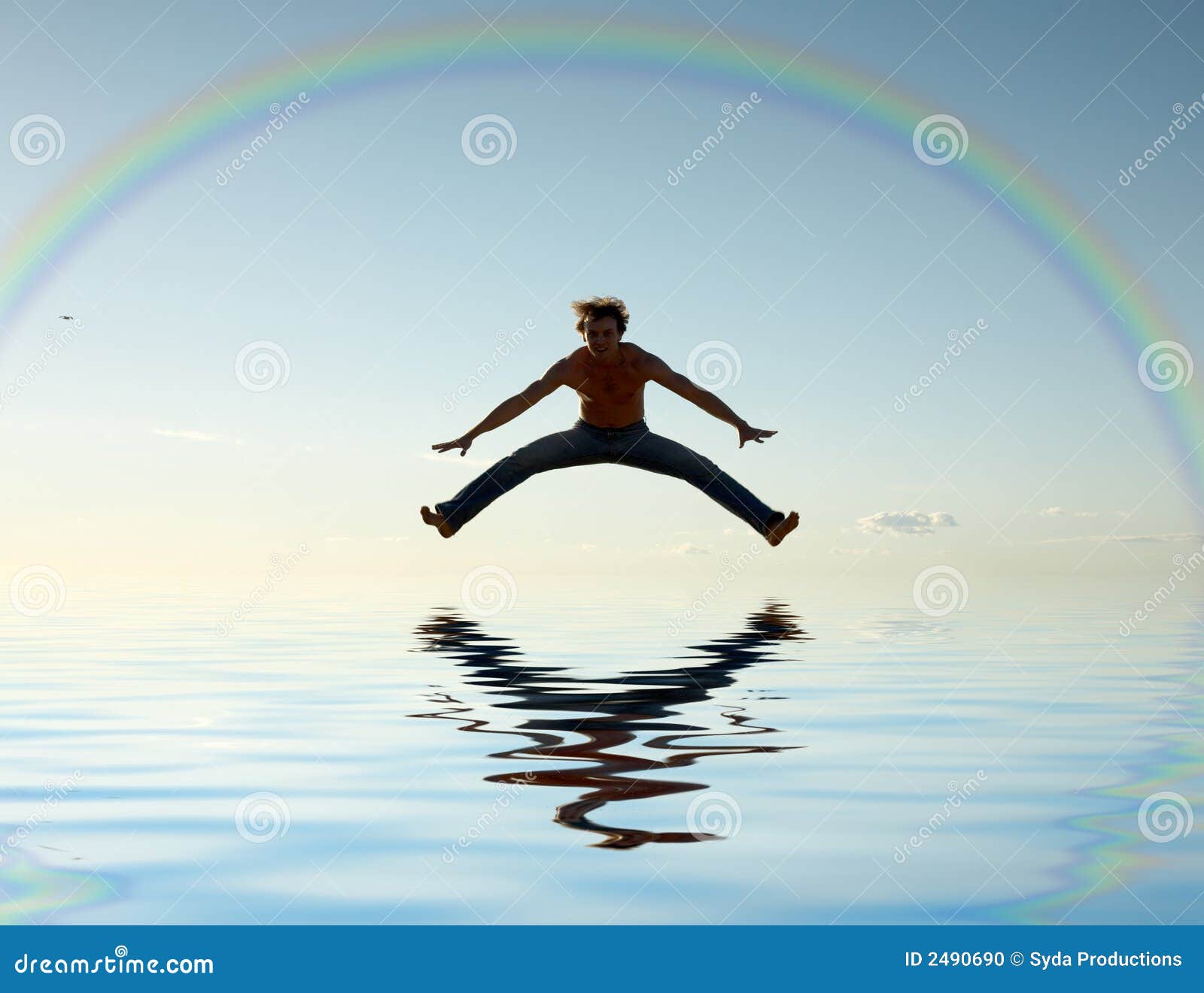 Jump Over Water Under Rainbow Stock Photo - Image of active, feel: 2490690