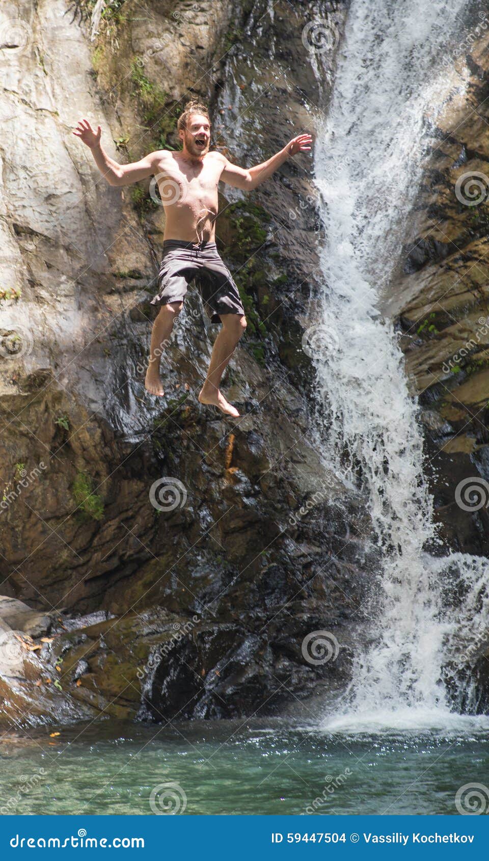 Jump in the waterfall stock photo. Image of blue, adult - 59447504