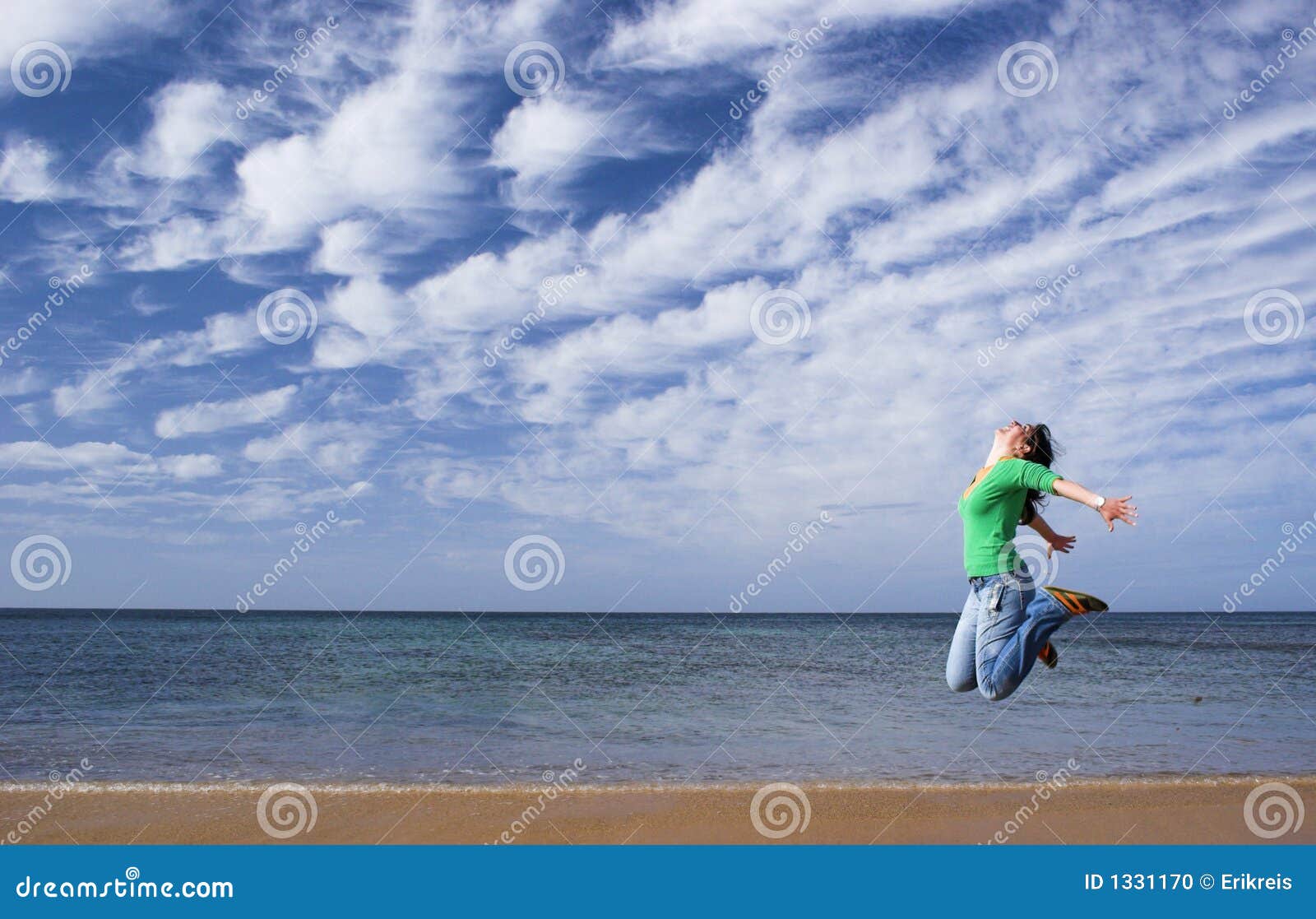 Young Woman Making Jump Beautiful Beach Background Stock Photos - Free ...