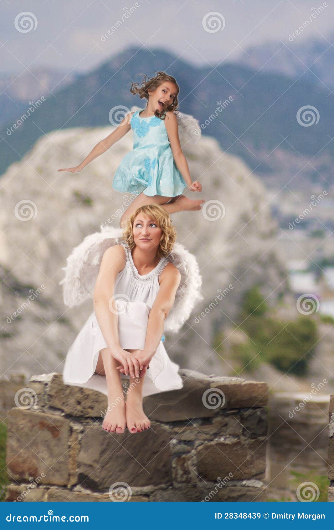 Jumping Angel Over Mountains Stock Image - Image of dress, person: 28348439