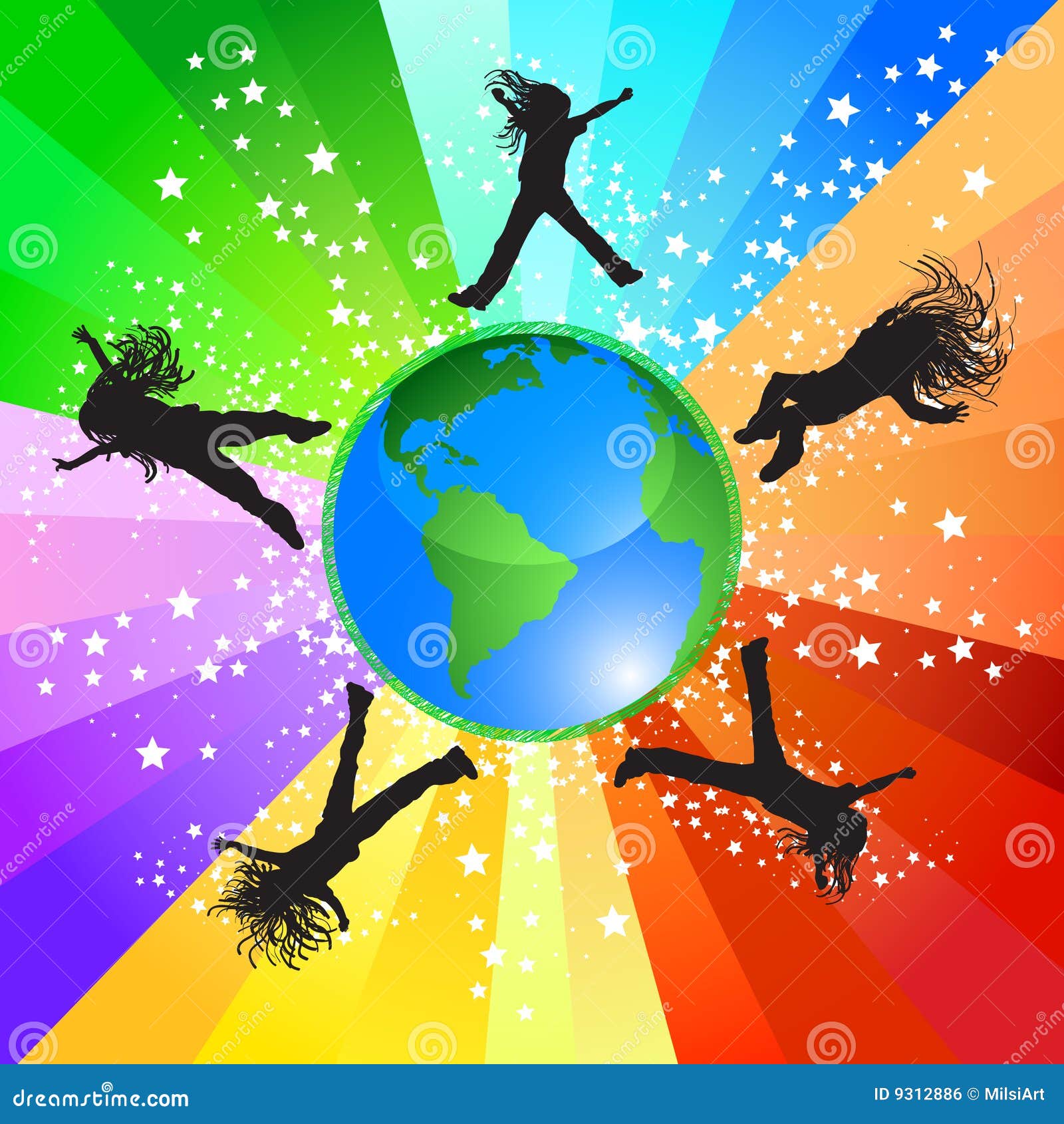 Jumping around the world stock vector. Illustration of feeling - 9312886