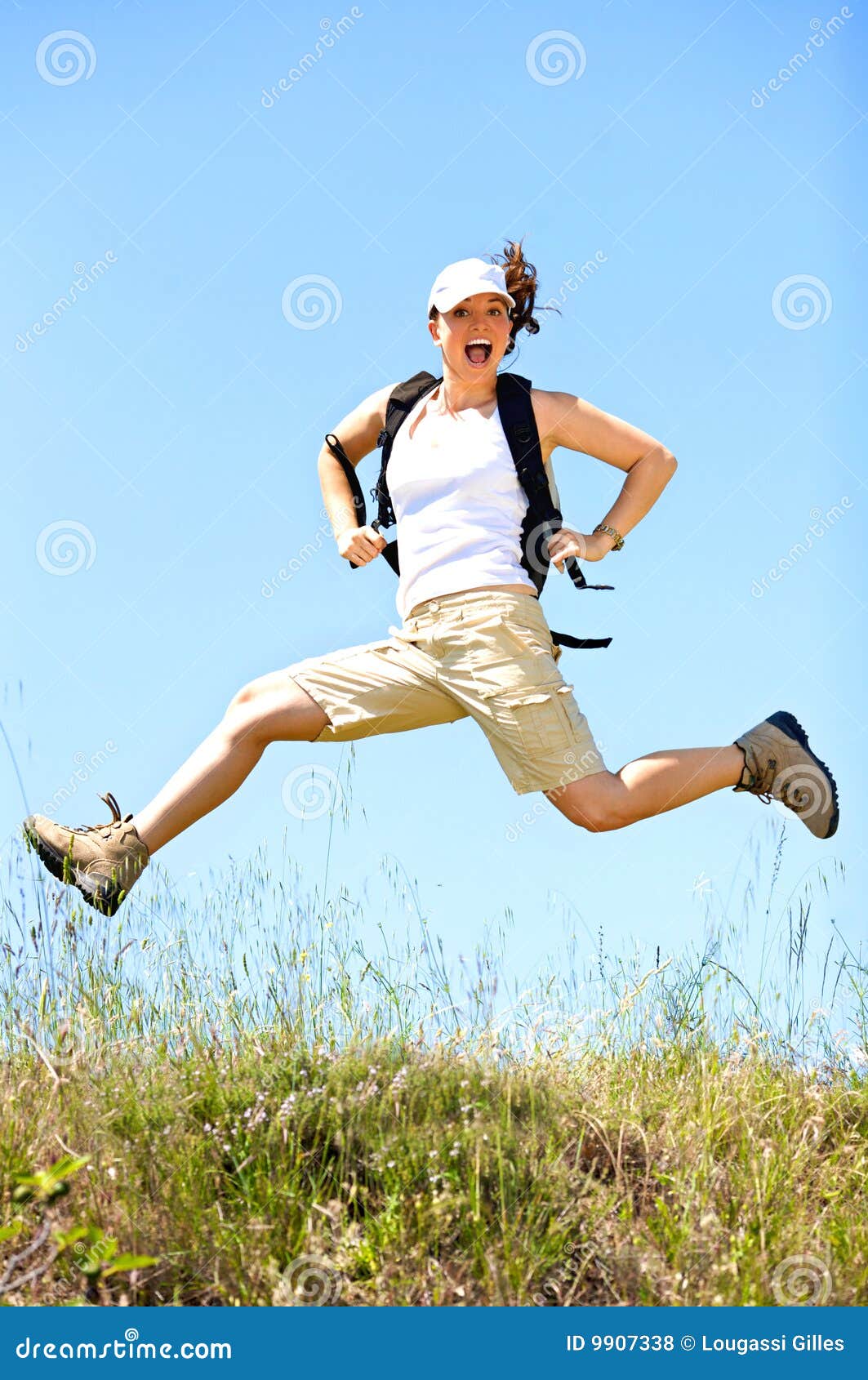 Jumping with backpack stock photo. Image of healthy, entertainment ...
