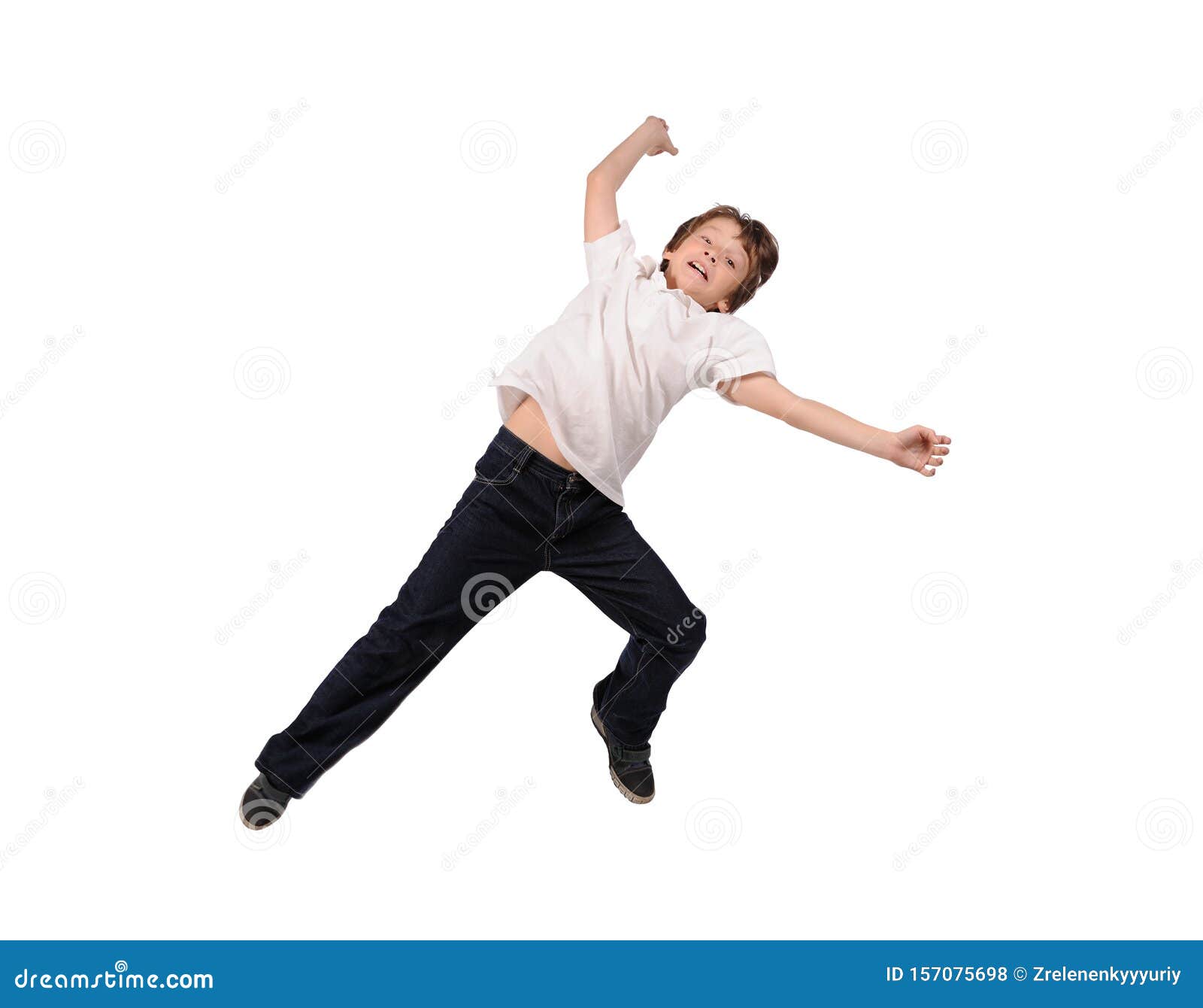 Jumping Boy, Isolated on a White Background Stock Photo - Image of ...