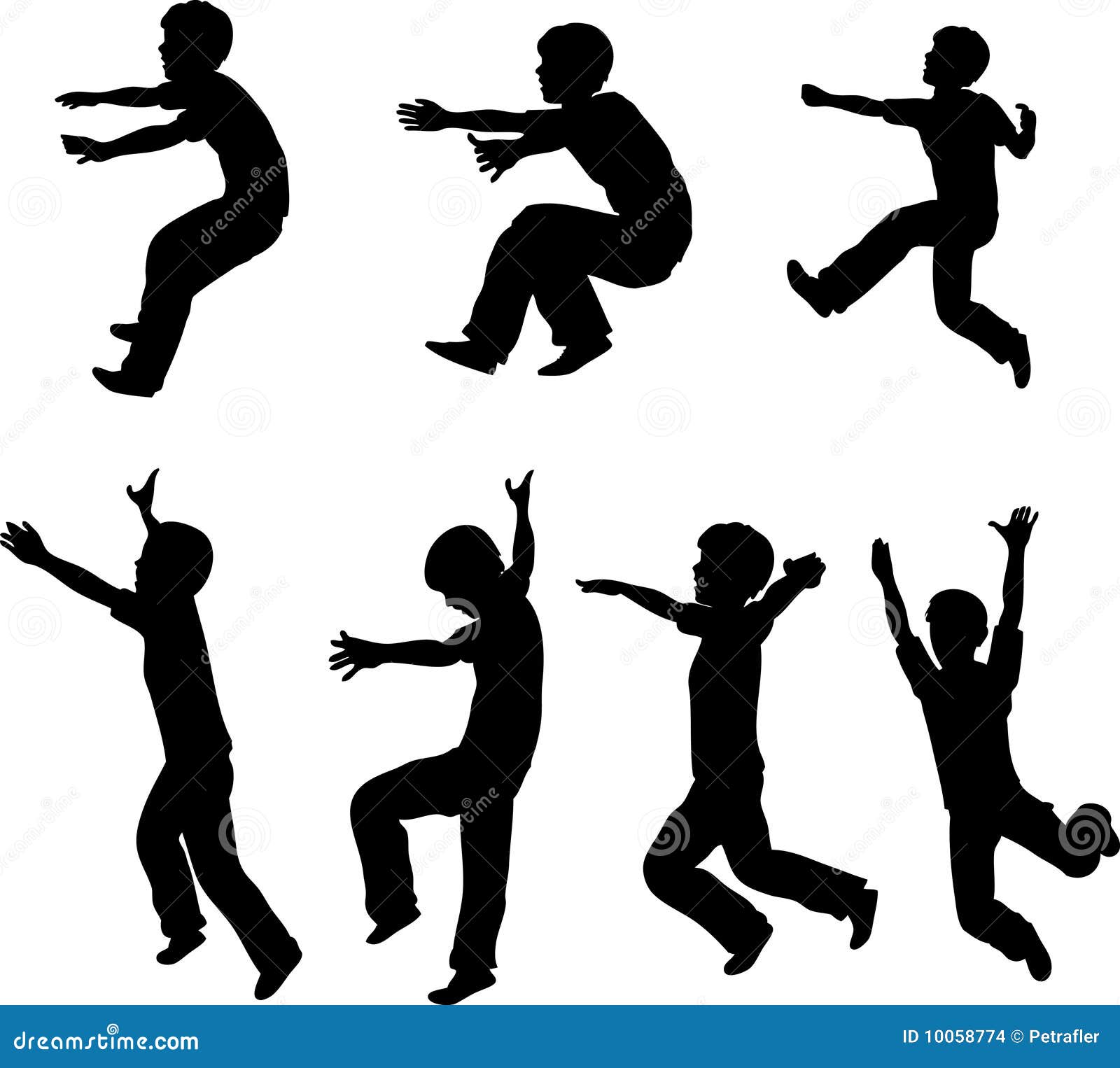Jumping Boy Silhouettes stock vector. Illustration of leap - 10058774