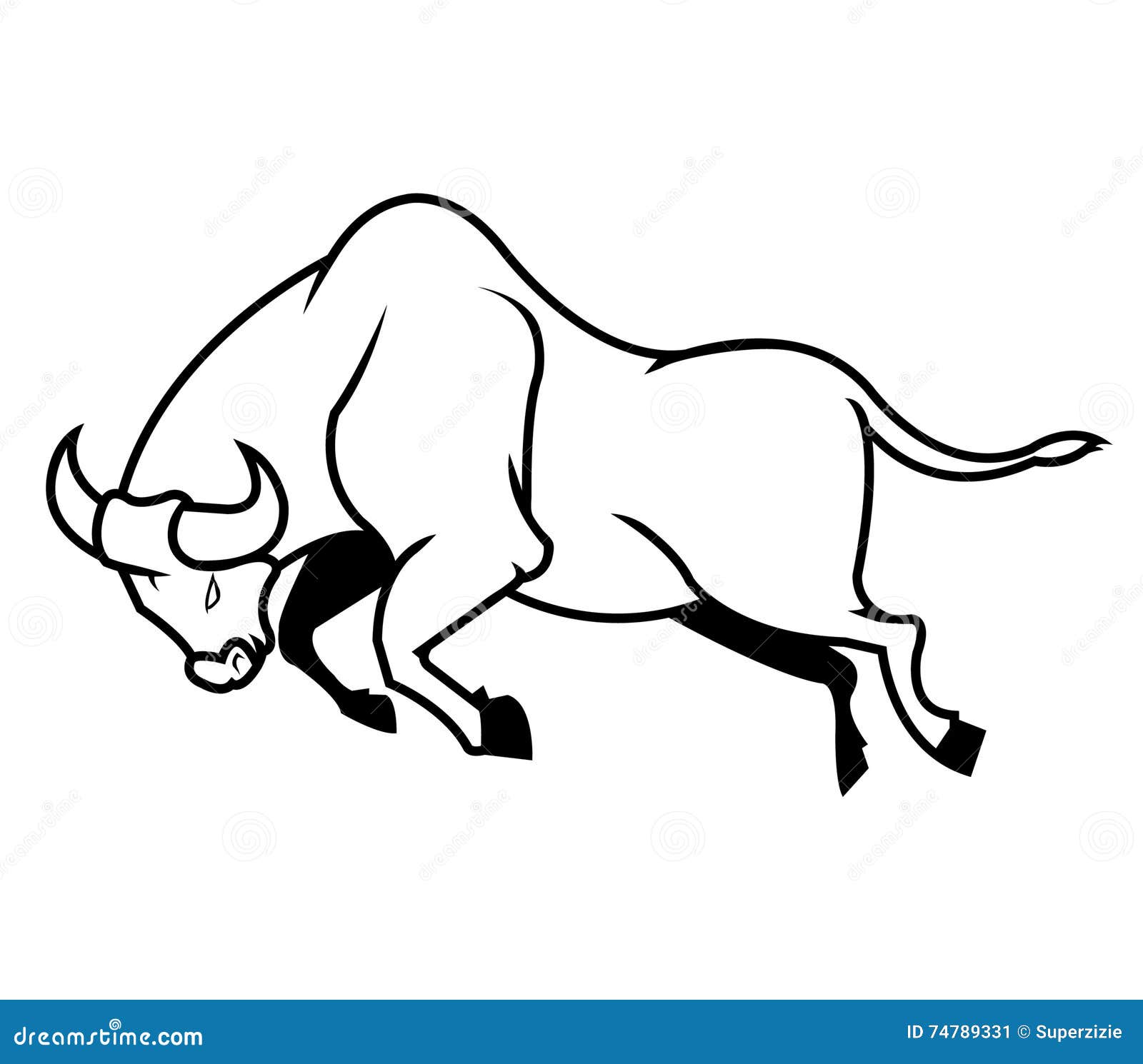 Jumping Bull Line Art stock vector. Illustration of horned - 74789331
