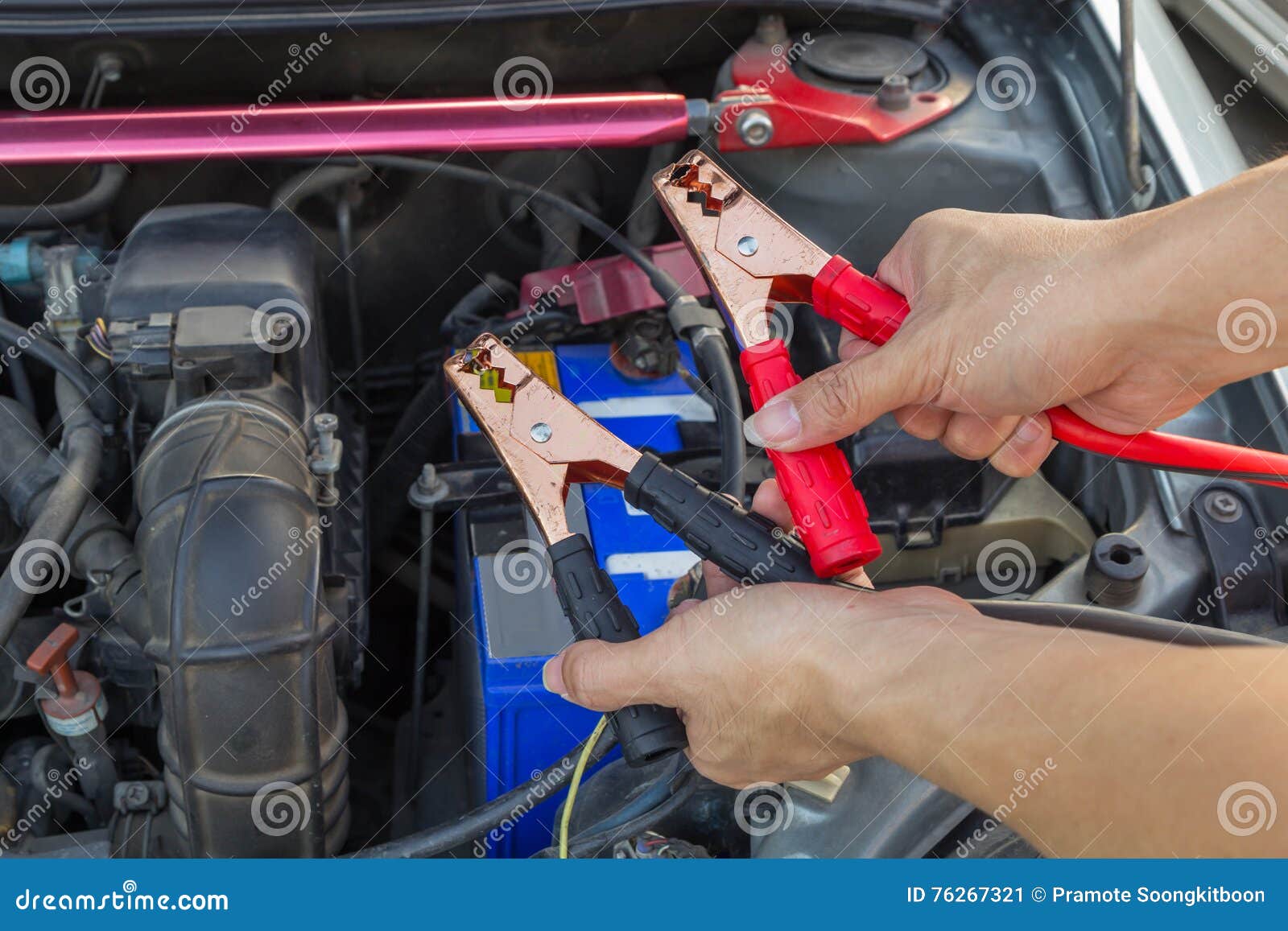 Jumping the Car Battery for Charging Stock Image - Image of cables ...