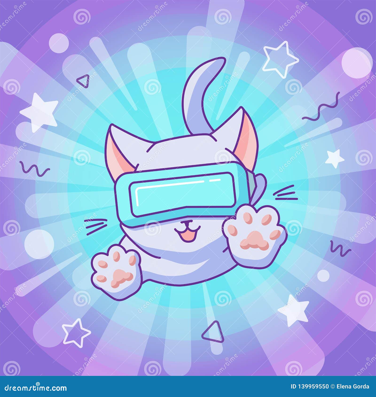 Jumping Cat with Vr Headset in Virtual Reality Space Stock Vector ...