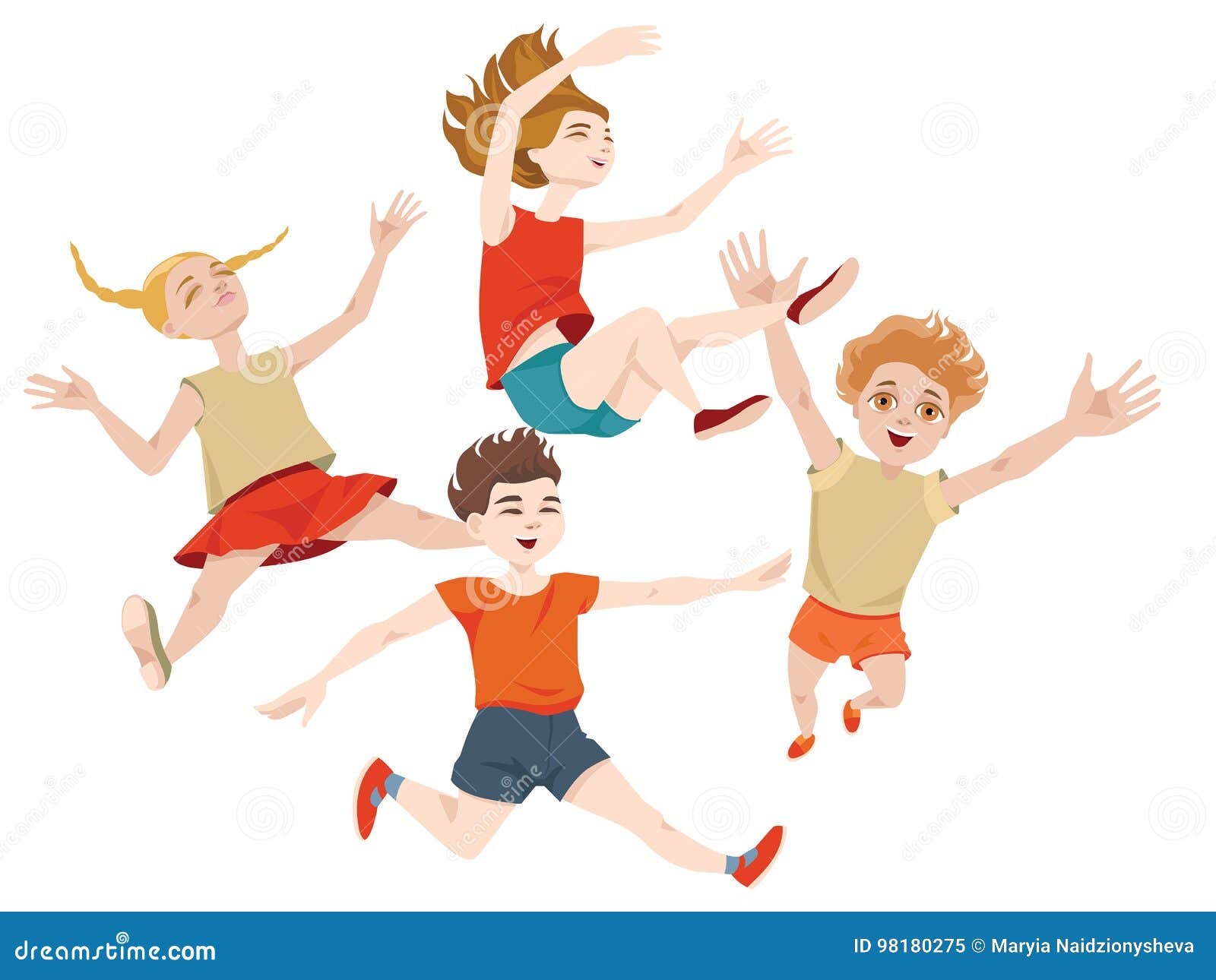 Jumping Children in Cartoon Style. Stock Vector - Illustration of ...