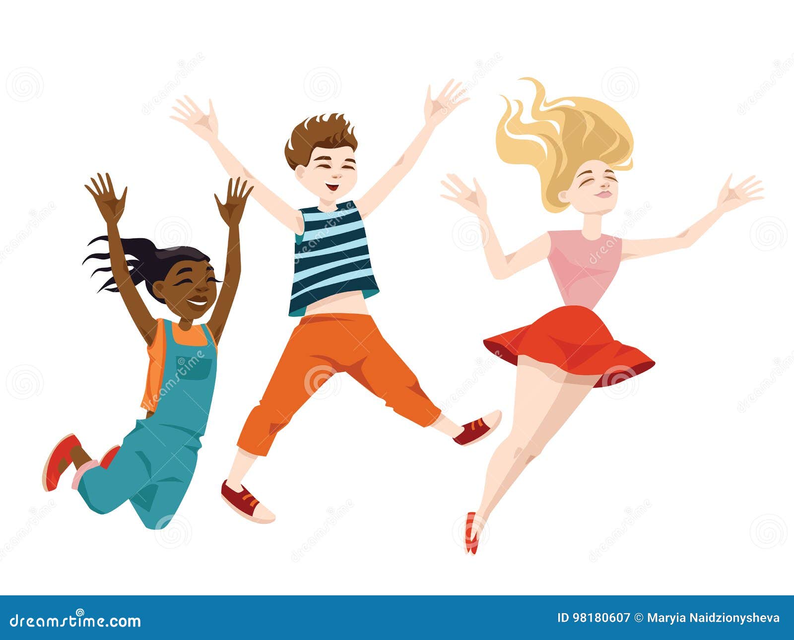 Jumping Children in Cartoon Style. Stock Vector - Illustration of ...