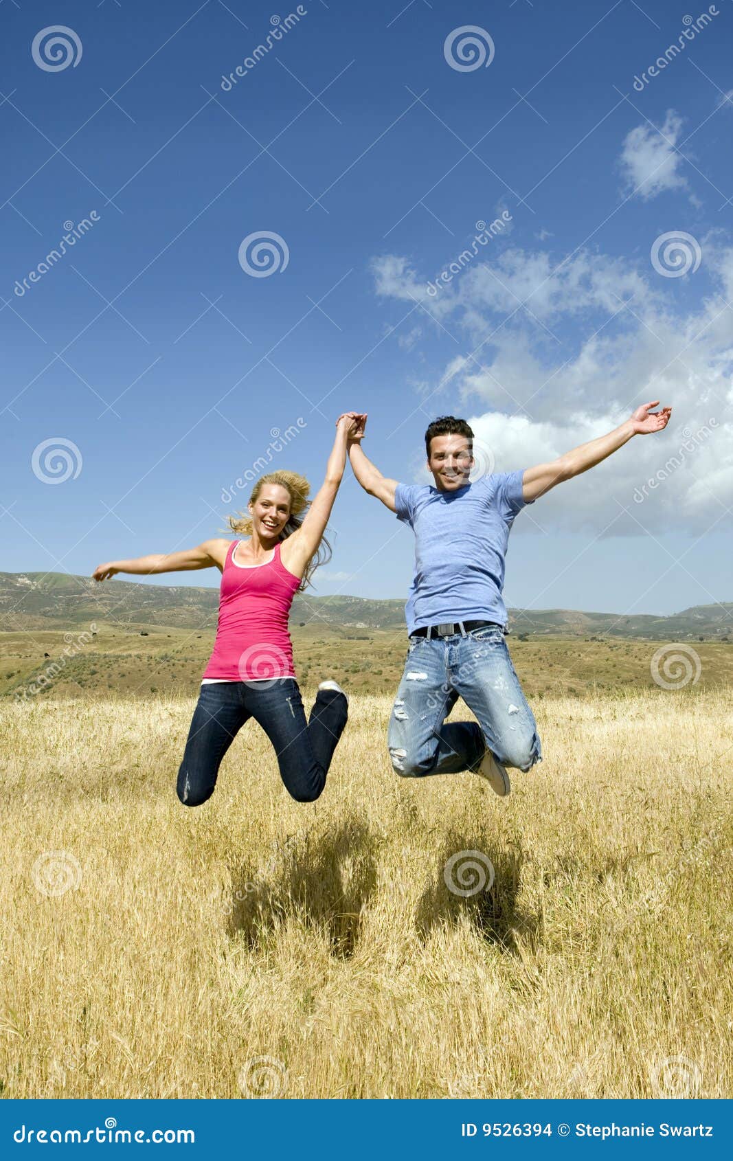 Jumping couple stock photo. Image of relationship, spring - 9526394
