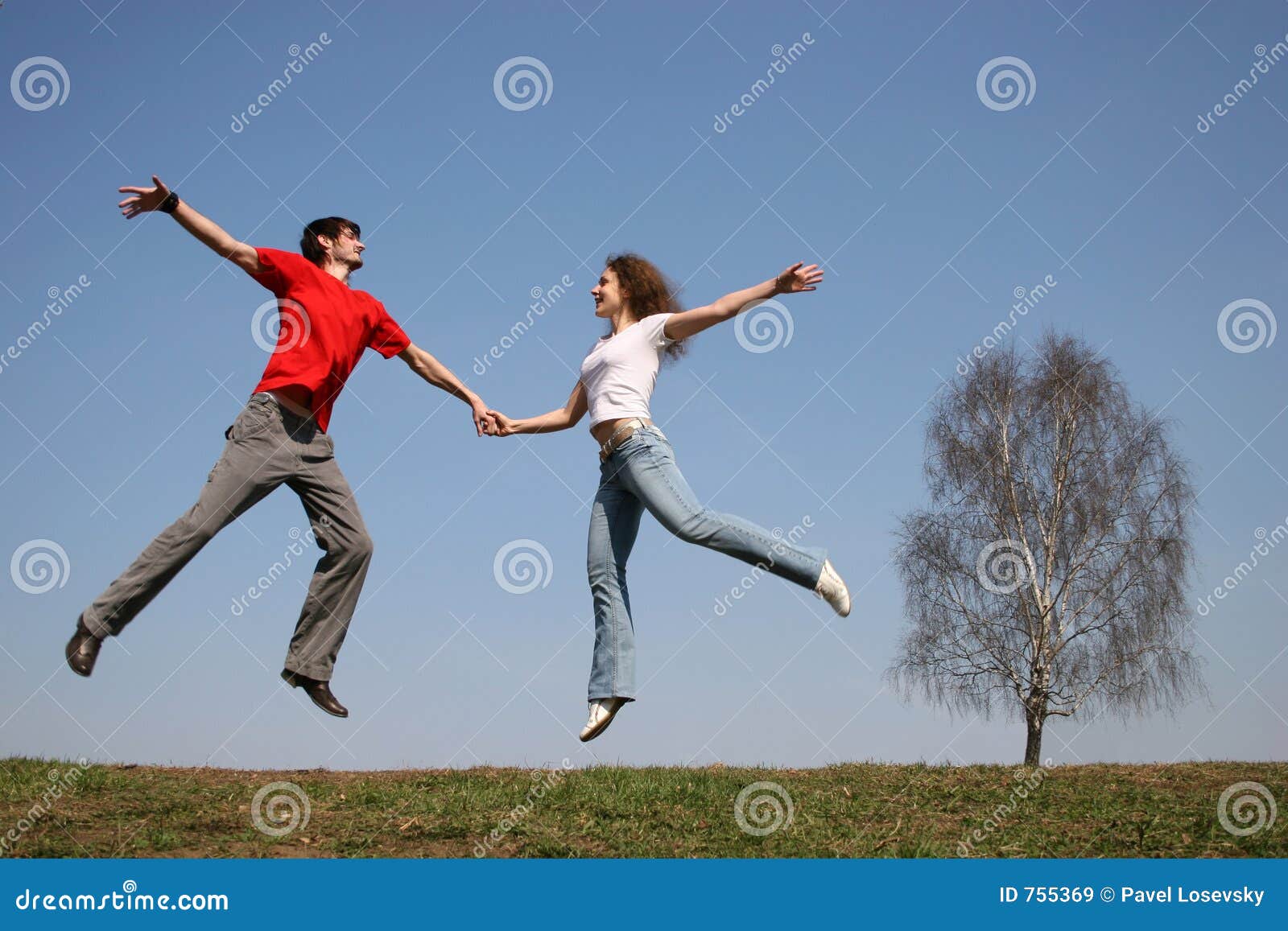 Jumping couple. spring stock image. Image of nature, outside - 755369