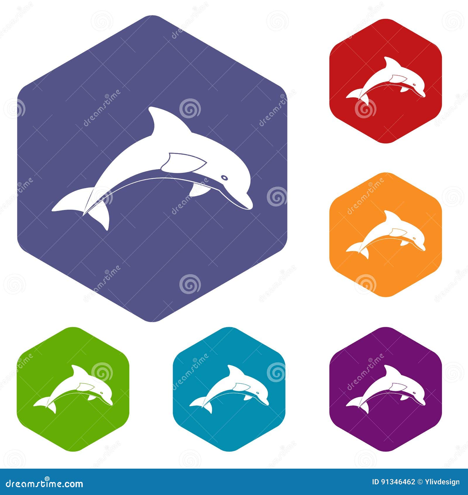 Jumping Dolphin Icons Set Hexagon Stock Vector - Illustration of icon ...