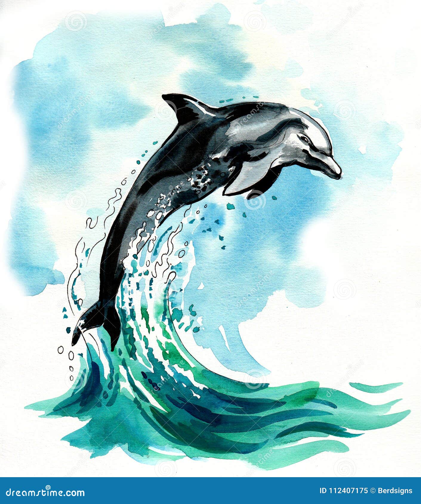 Jumping dolphine stock illustration. Illustration of drawing - 112407175